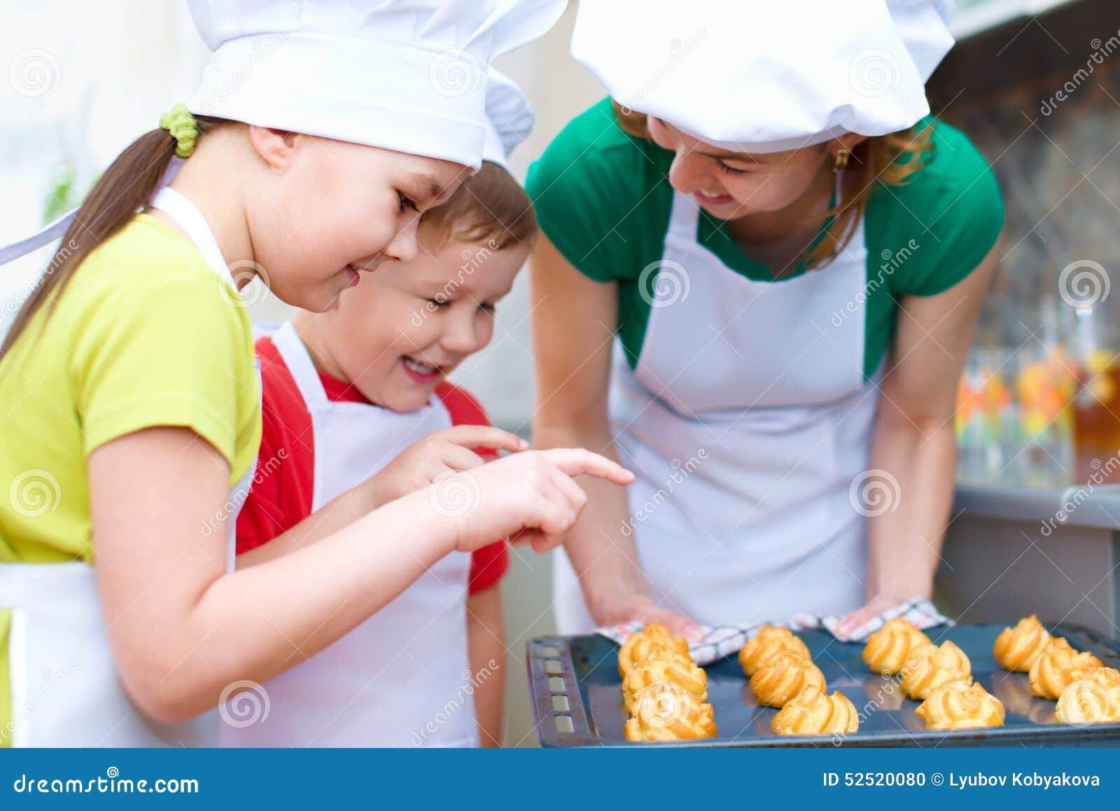 Mother with Children Making Bread Stock Photo - Image of cheerful ...