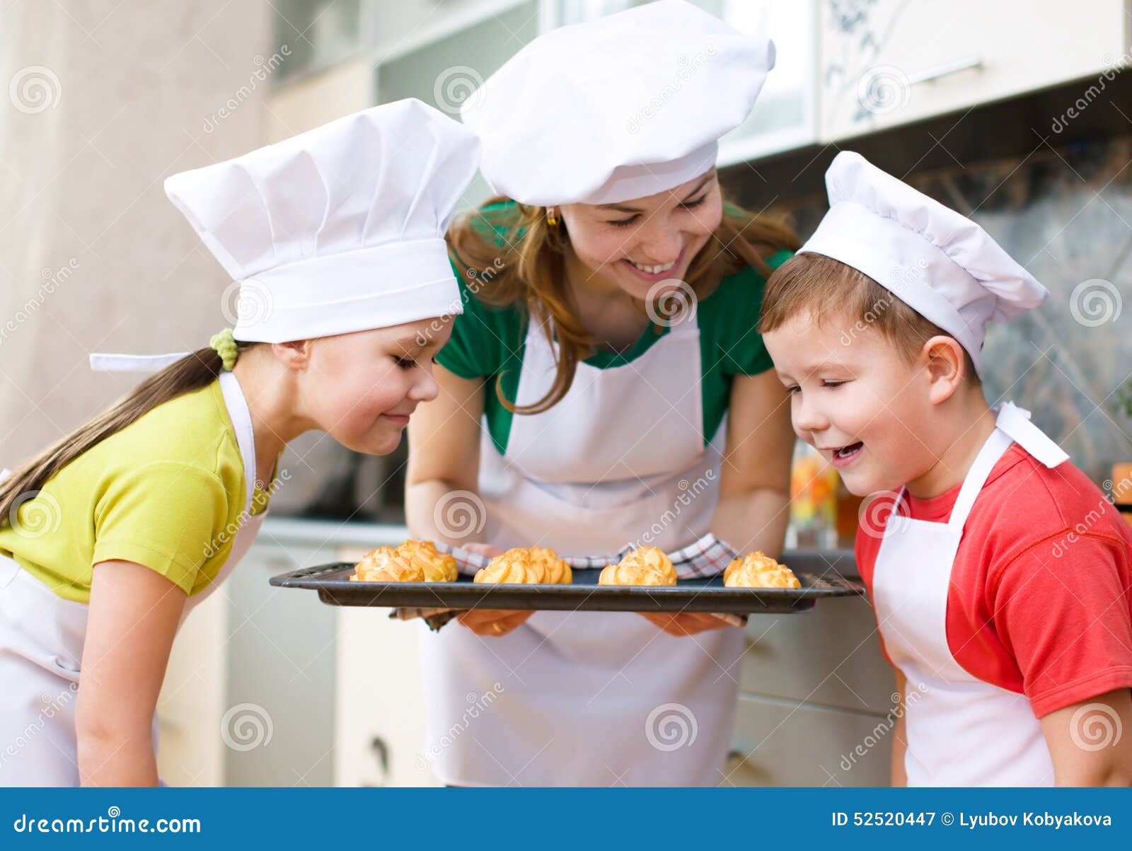 Mother with Children Making Bread Stock Image - Image of cute ...