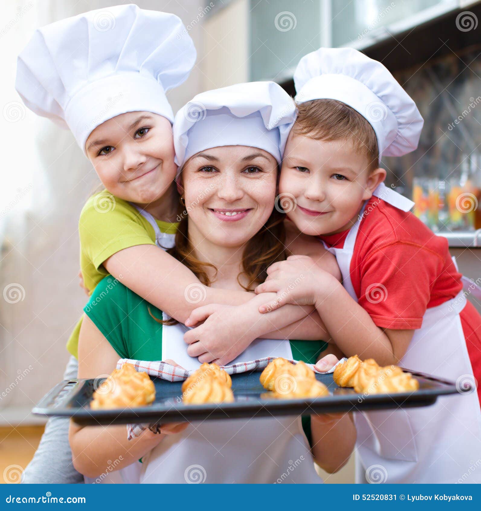 Mother with Children Making Bread Stock Image - Image of cooking ...
