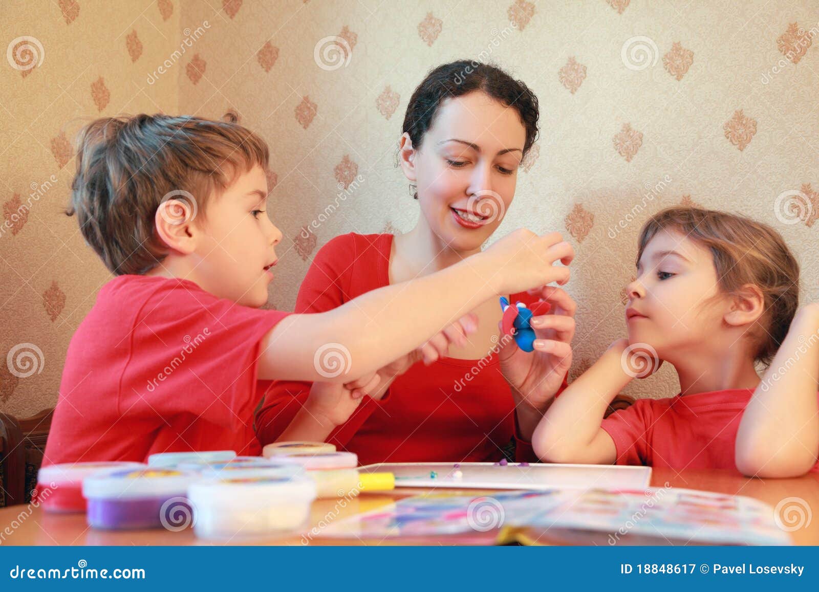 Mother and Children Model from Plasticine Stock Image - Image of ...