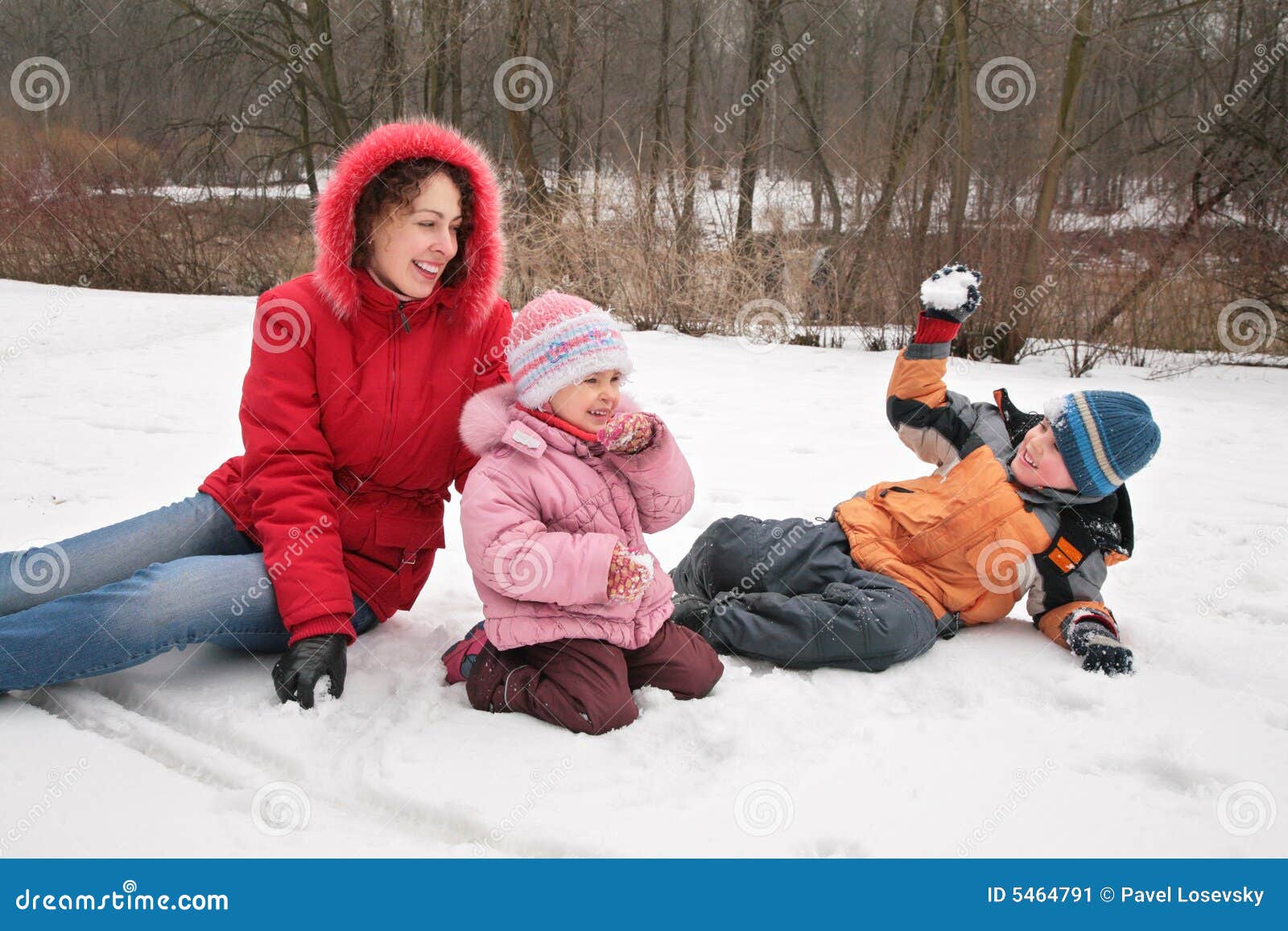 Mother and Children Play in Winter Park Stock Image - Image of parent ...