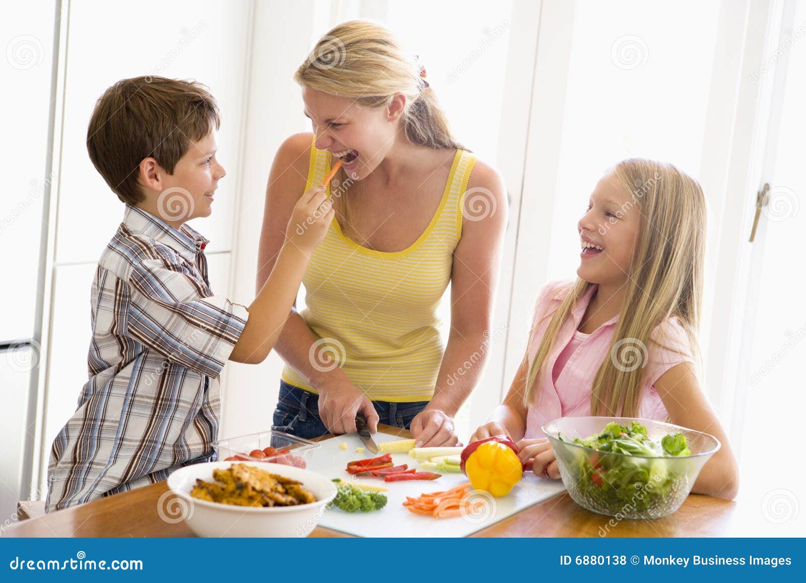 Mother and Children Prepare a Meal Stock Photo - Image of daughter ...