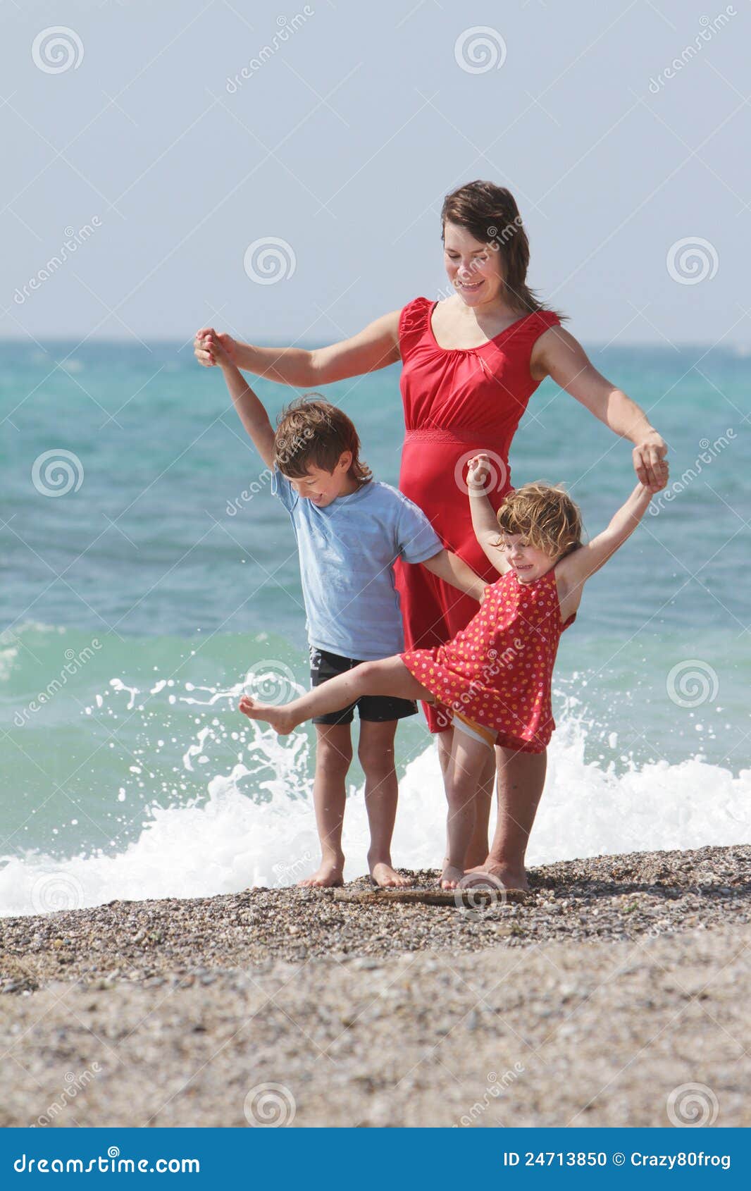 Mother and Children on Sea Background Stock Photo - Image of holidays ...
