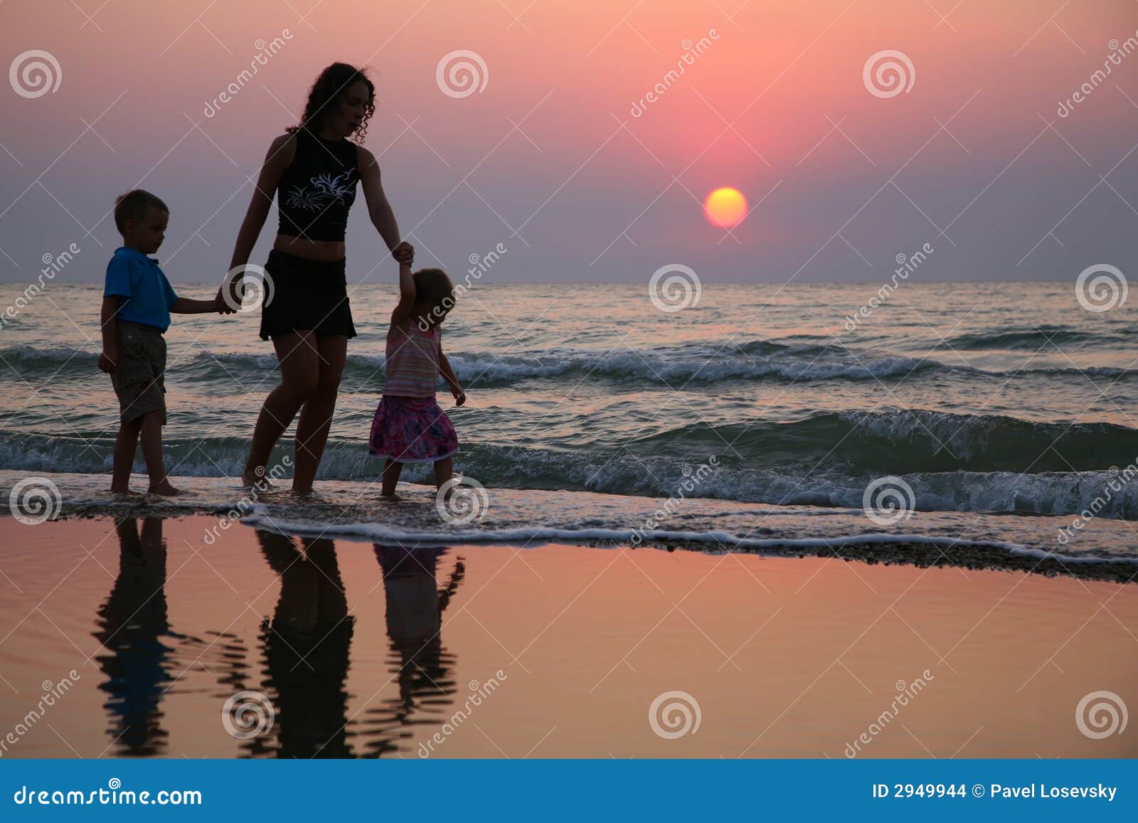 Mother with Children on Sunset Stock Photo - Image of girl, happiness ...