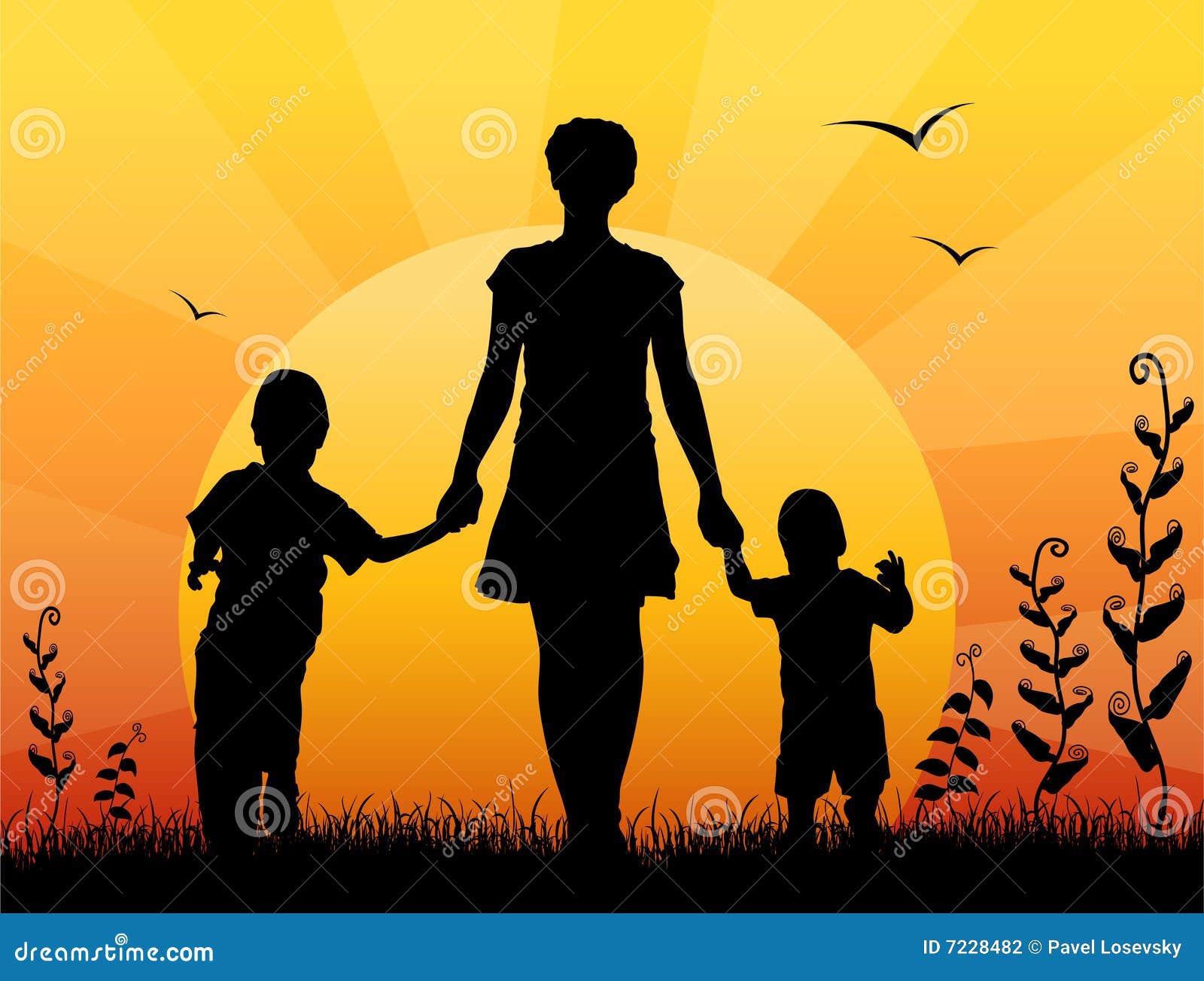 Mother with Children Sunset Stock Vector - Illustration of life, love ...