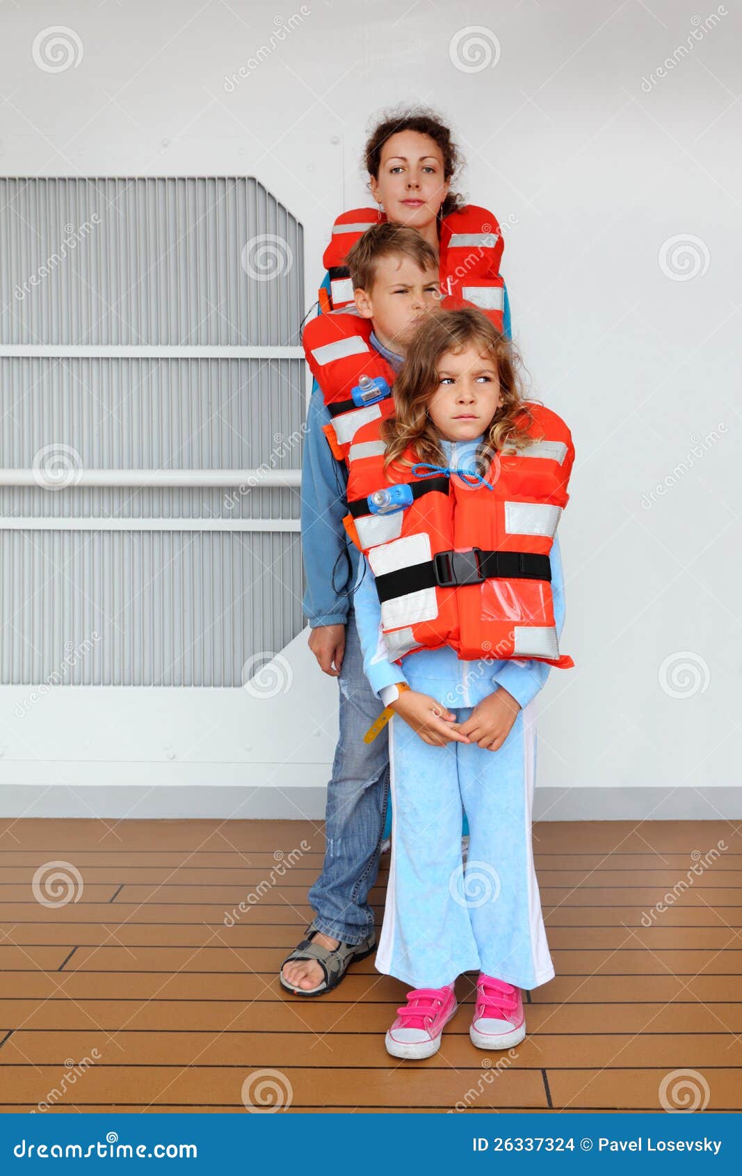 Mother, Children Test Their Life Jackets Stock Photo - Image of living ...