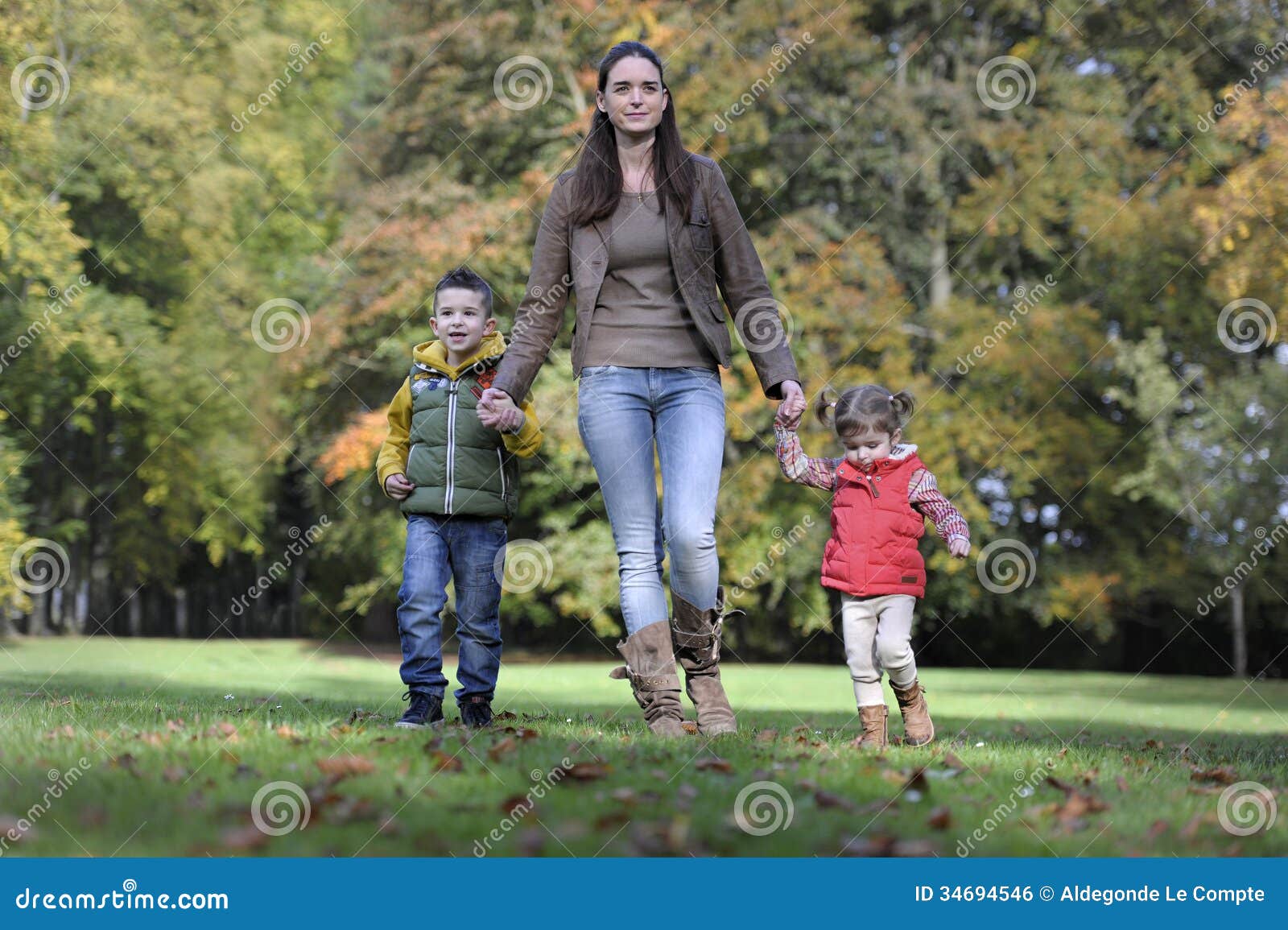 Mother and Children Walking in the Park Stock Photo - Image of ...