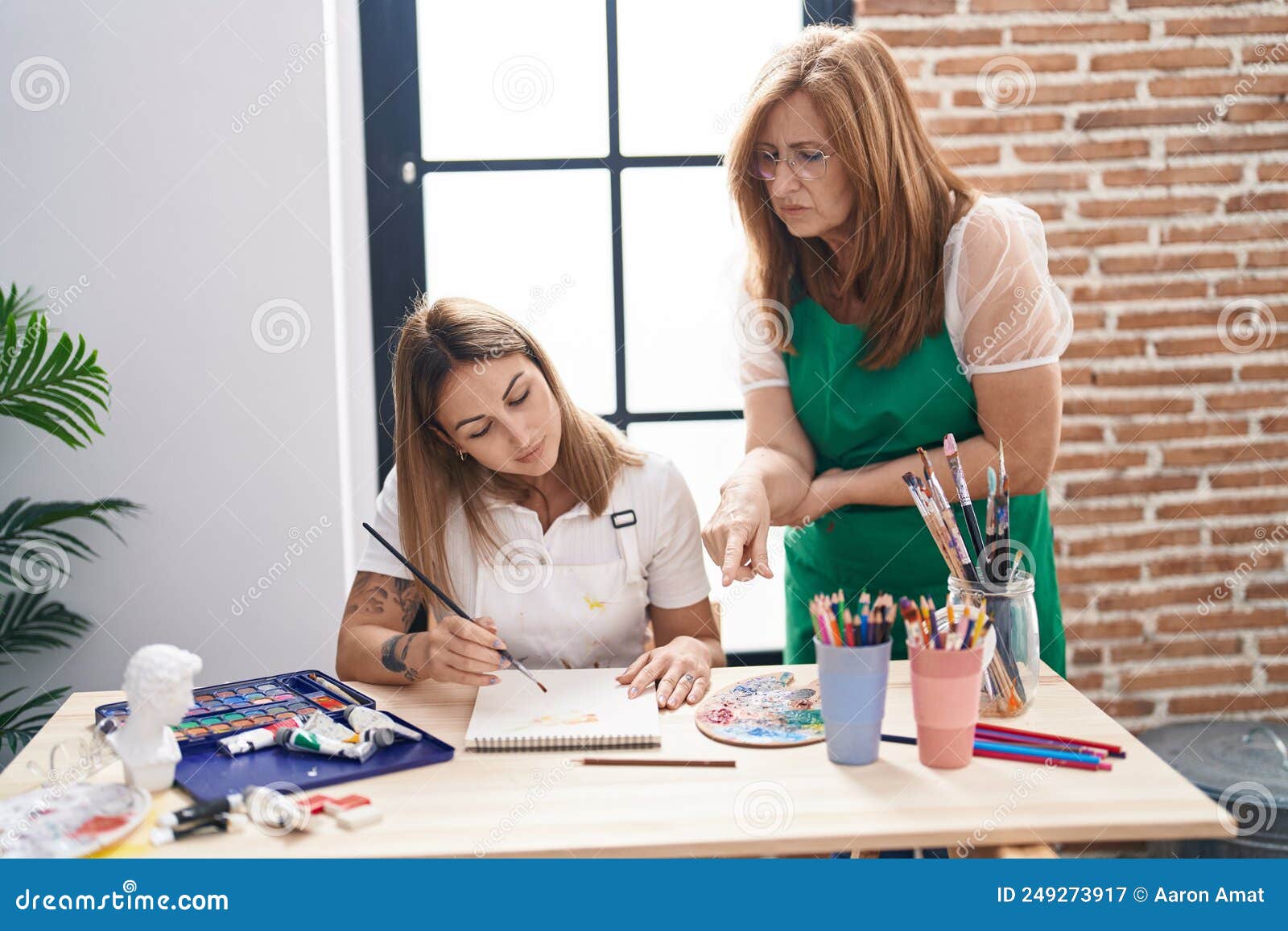 Mother and Daughter Artists Having Draw Class at Art Studio Stock Image ...