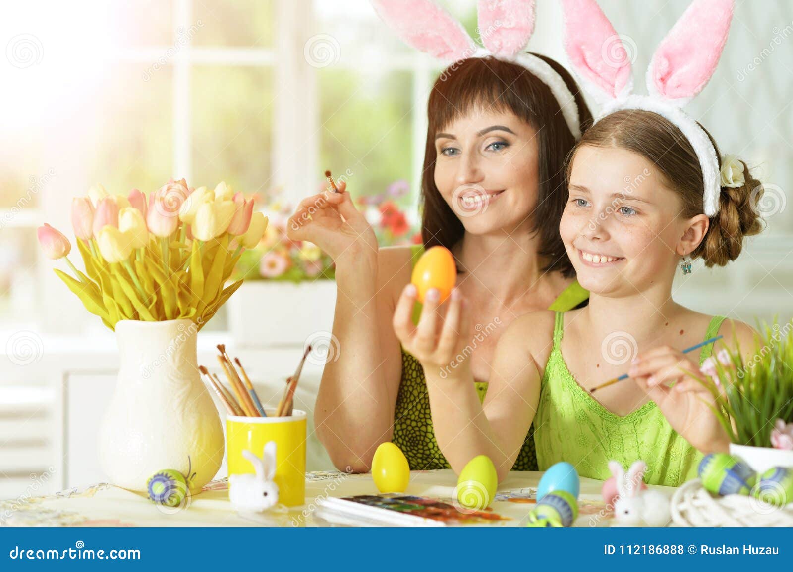 Mother and Daughter Colouring Eggs Stock Photo - Image of parenting ...