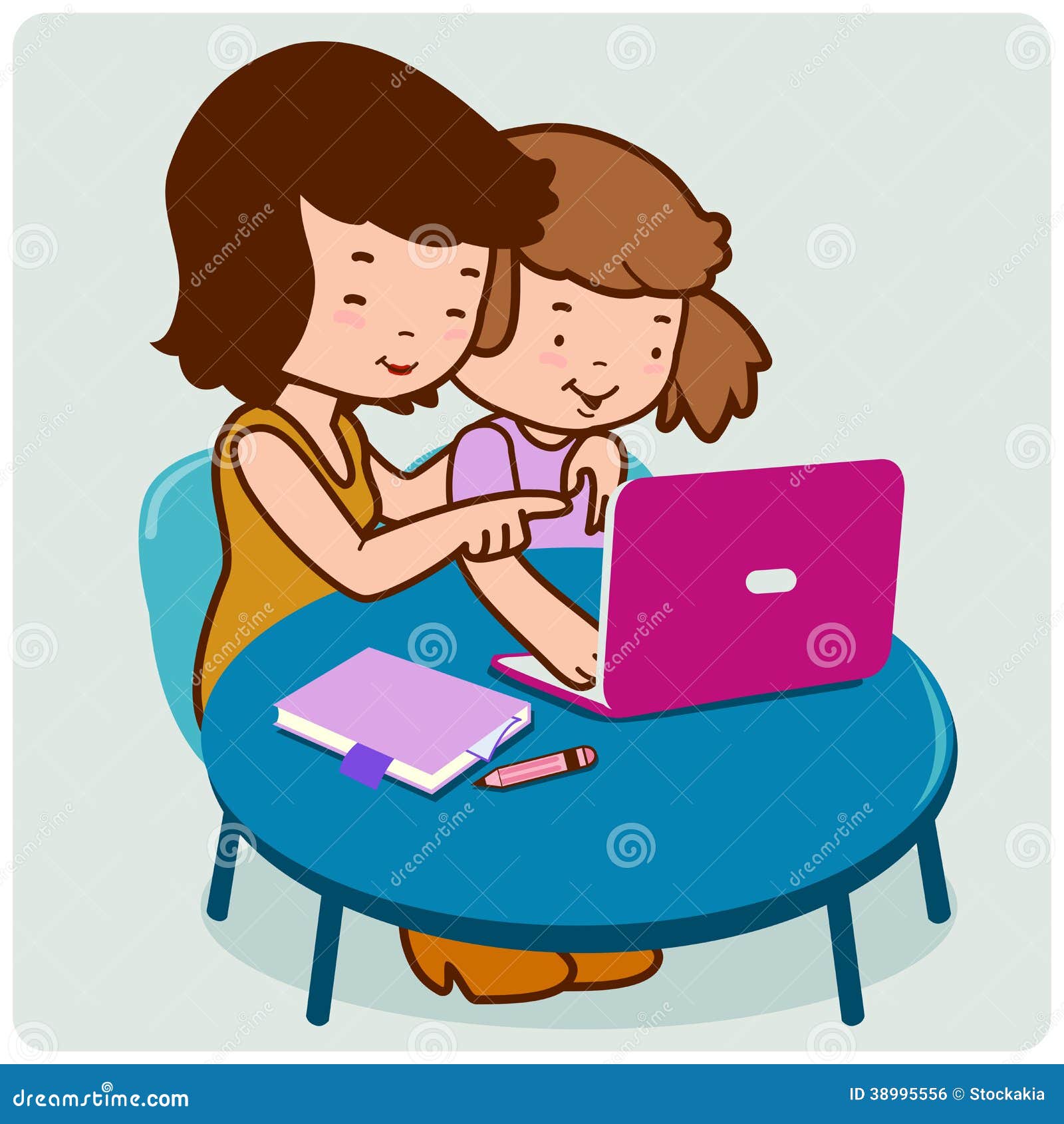 Mother and Daughter Using the Computer. Vector Illustration Stock ...