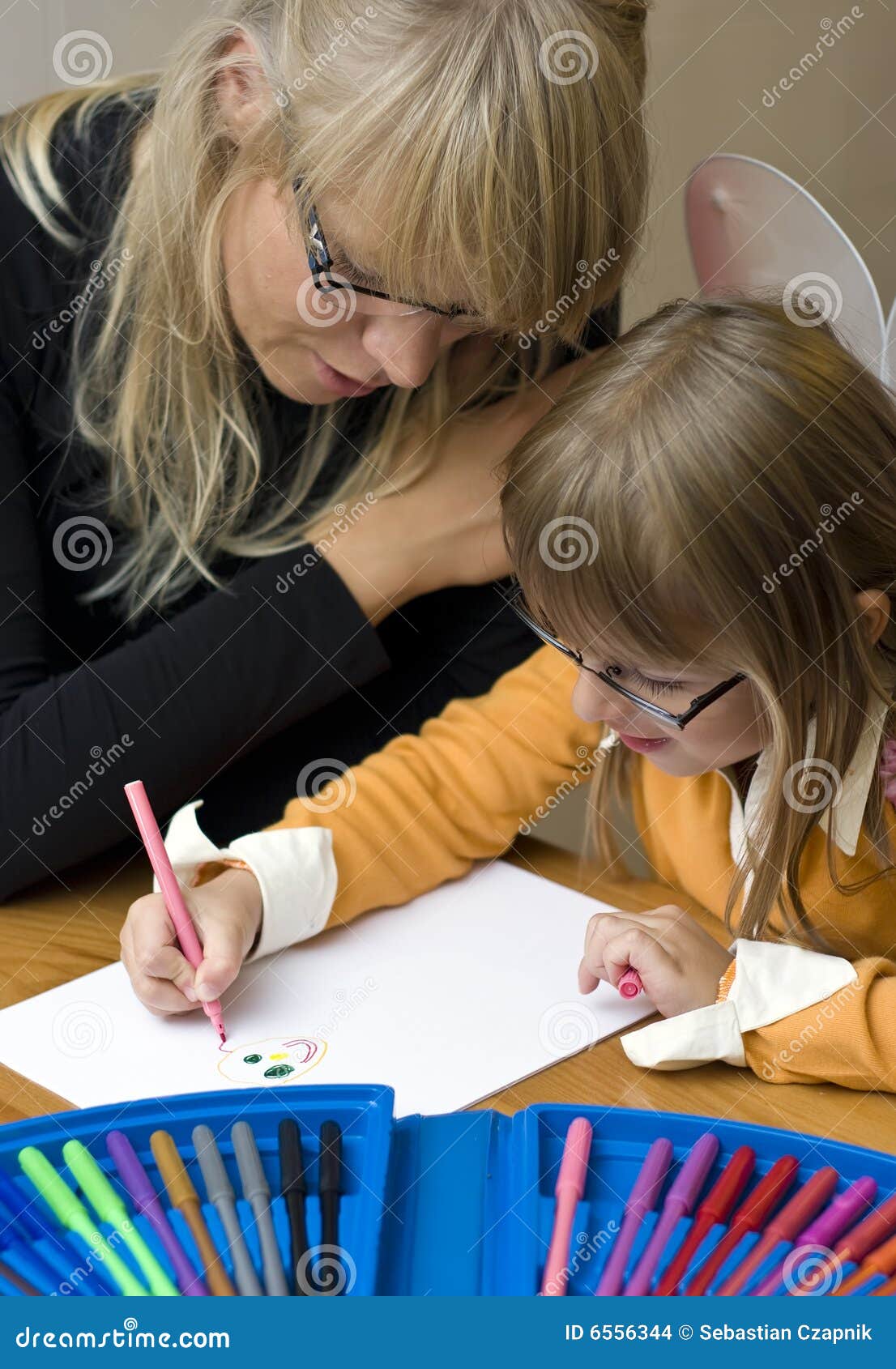 Mother and Daughter Drawing Together Stock Photo - Image of daughter ...