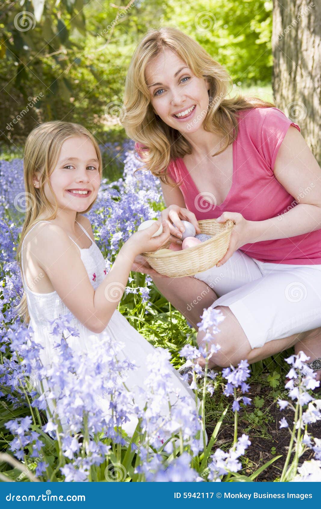 Mother and Daughter on Easter Looking for Eggs Stock Image - Image of ...