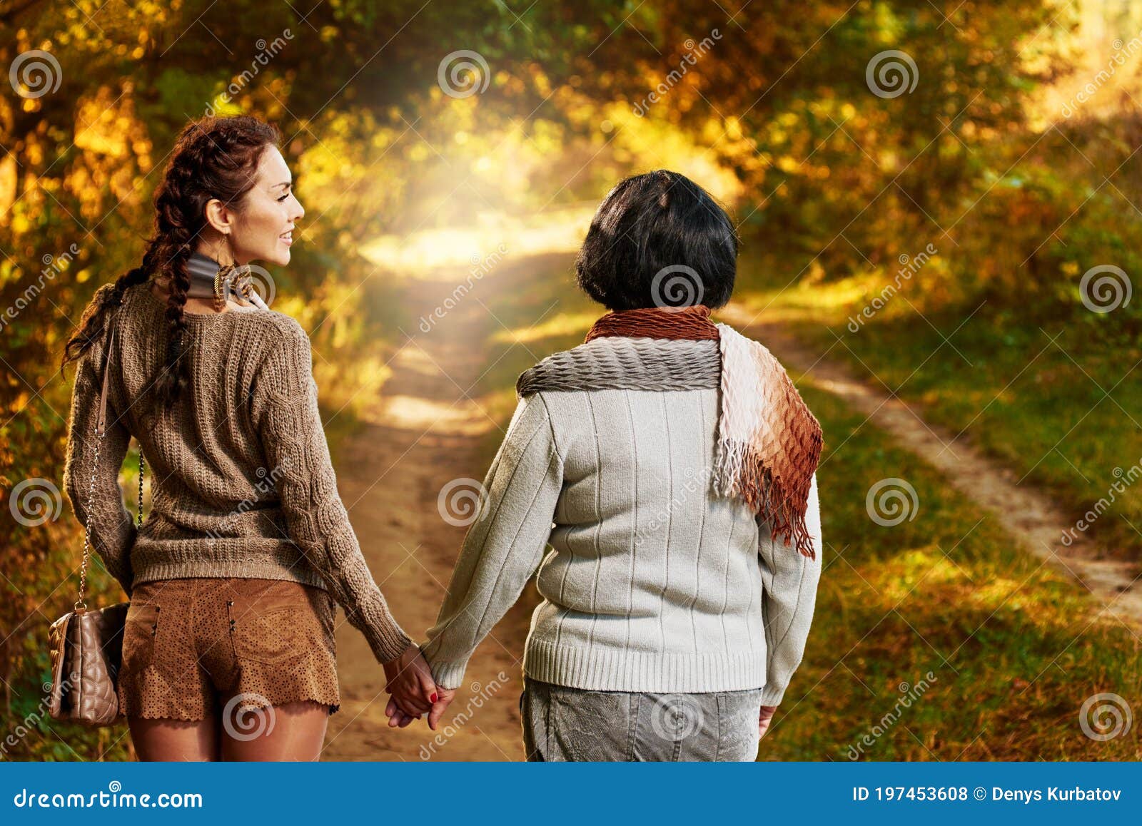 Mother and Daughter in Forest Stock Photo - Image of back, outdoor ...