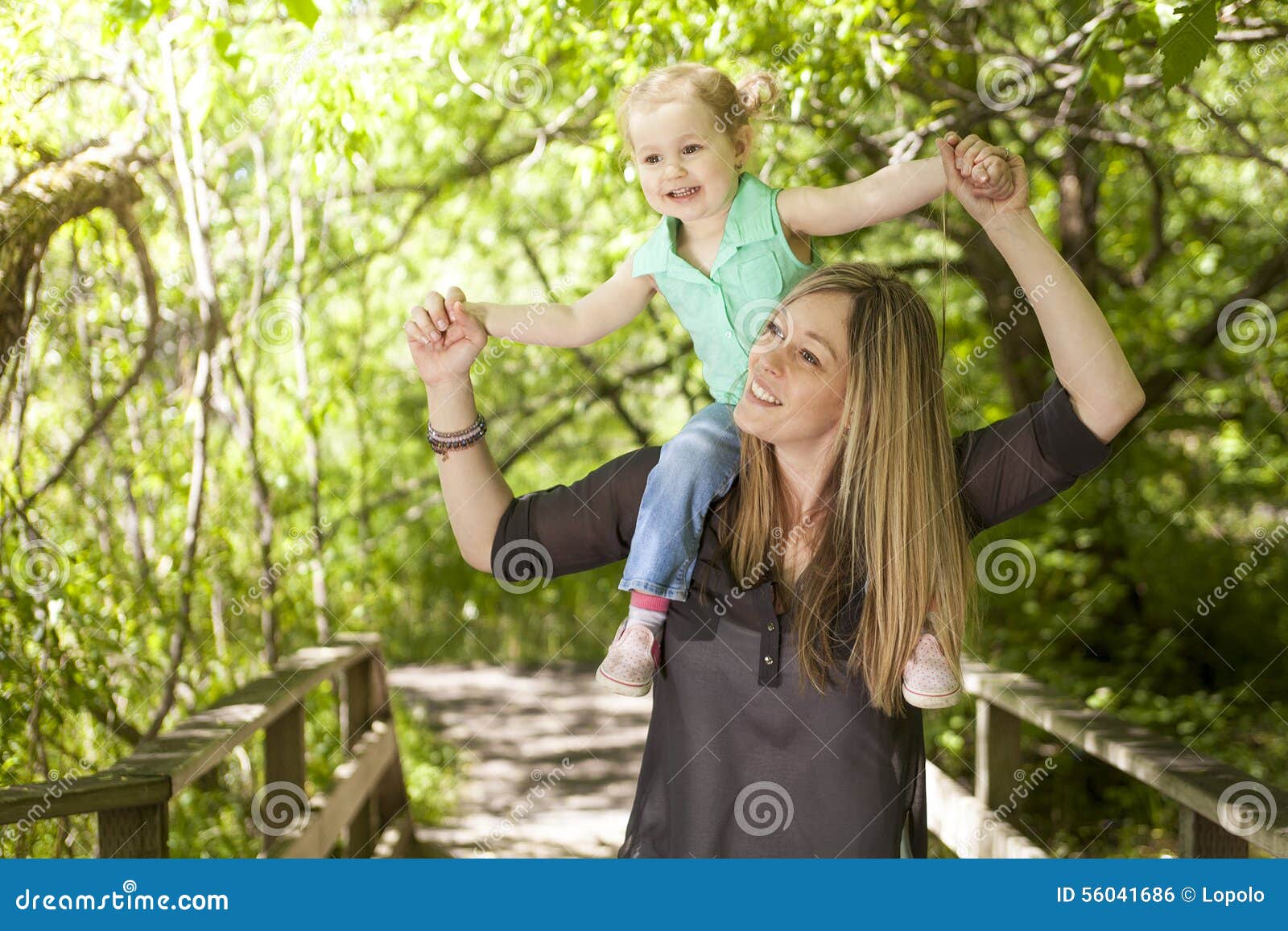 Mother and Daughter in Forest Stock Photo - Image of gree, happy: 56041686