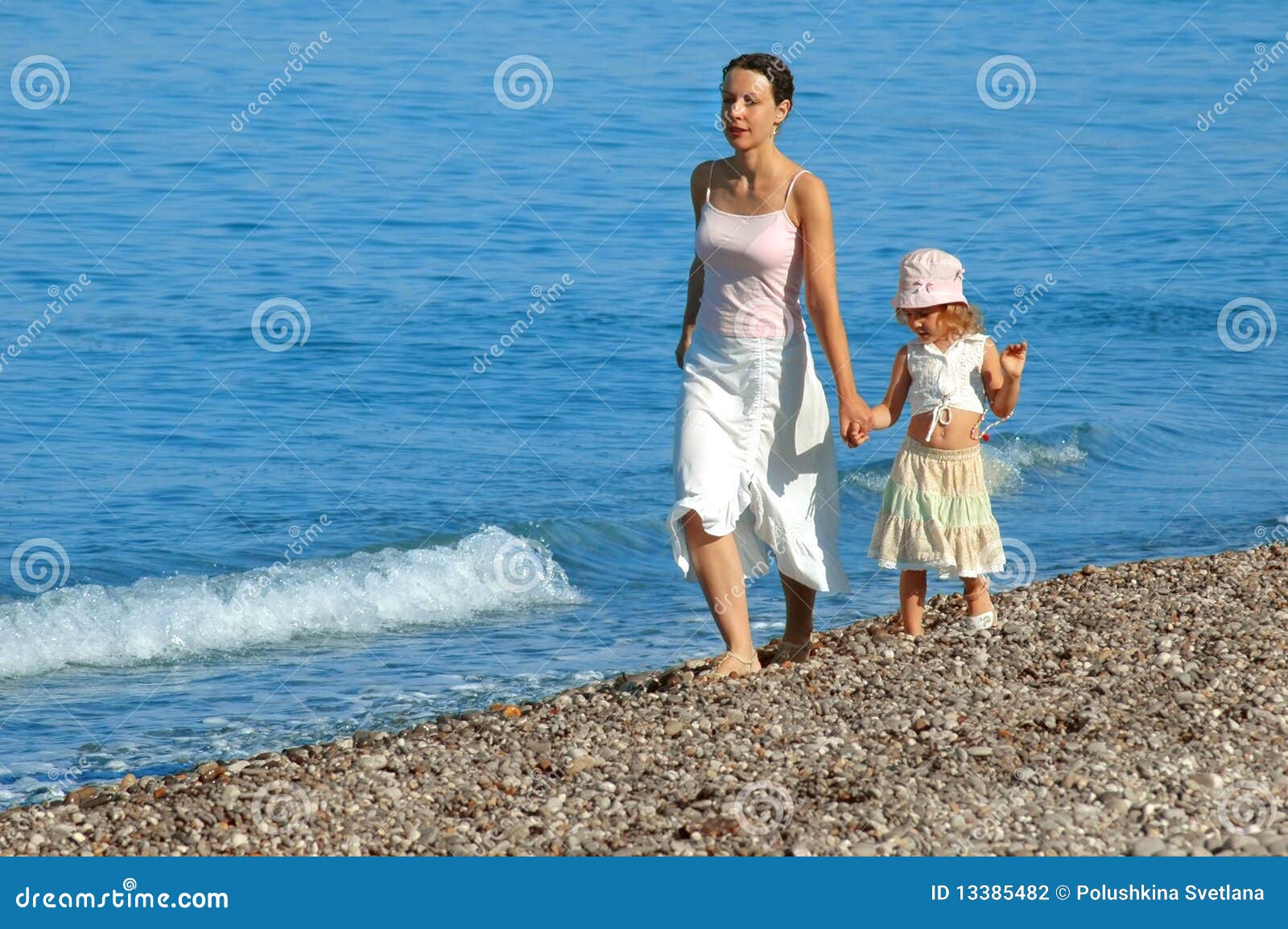Mother and Daughter Go on Seaside Stock Photo - Image of happiness ...