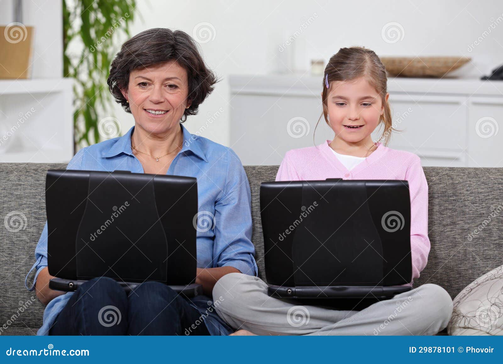Mother and Daughter with Computers Stock Image - Image of network, cute ...