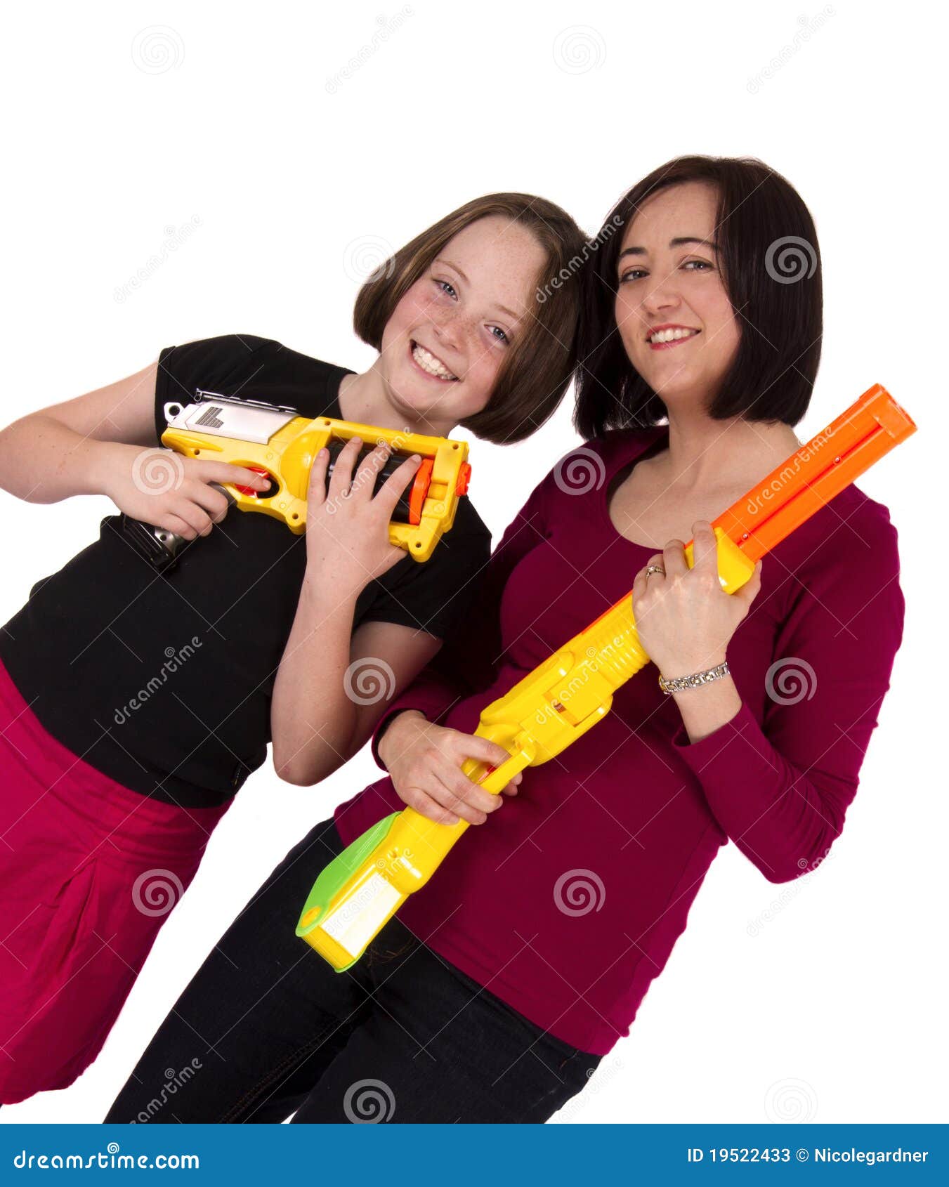 Mother and Daughter Holding Toy Guns Stock Image - Image of beauty ...