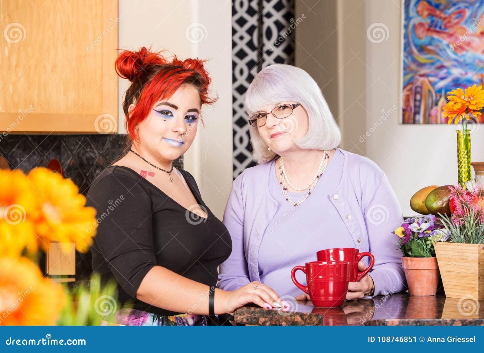 Mother and Daughter in Kitchen Stock Image - Image of alternative ...