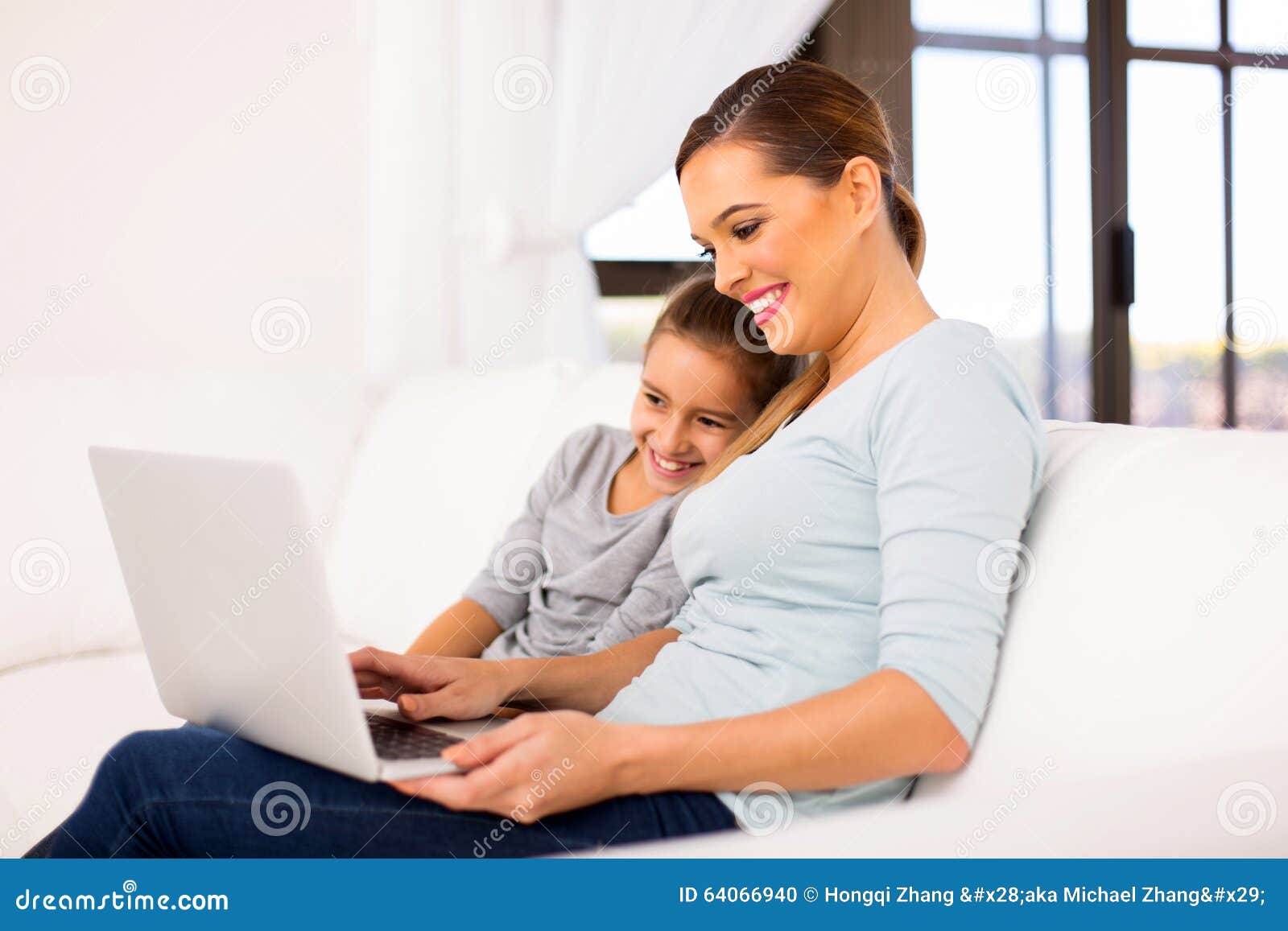 Mother Daughter Laptop Computer Stock Photo - Image of friendship ...