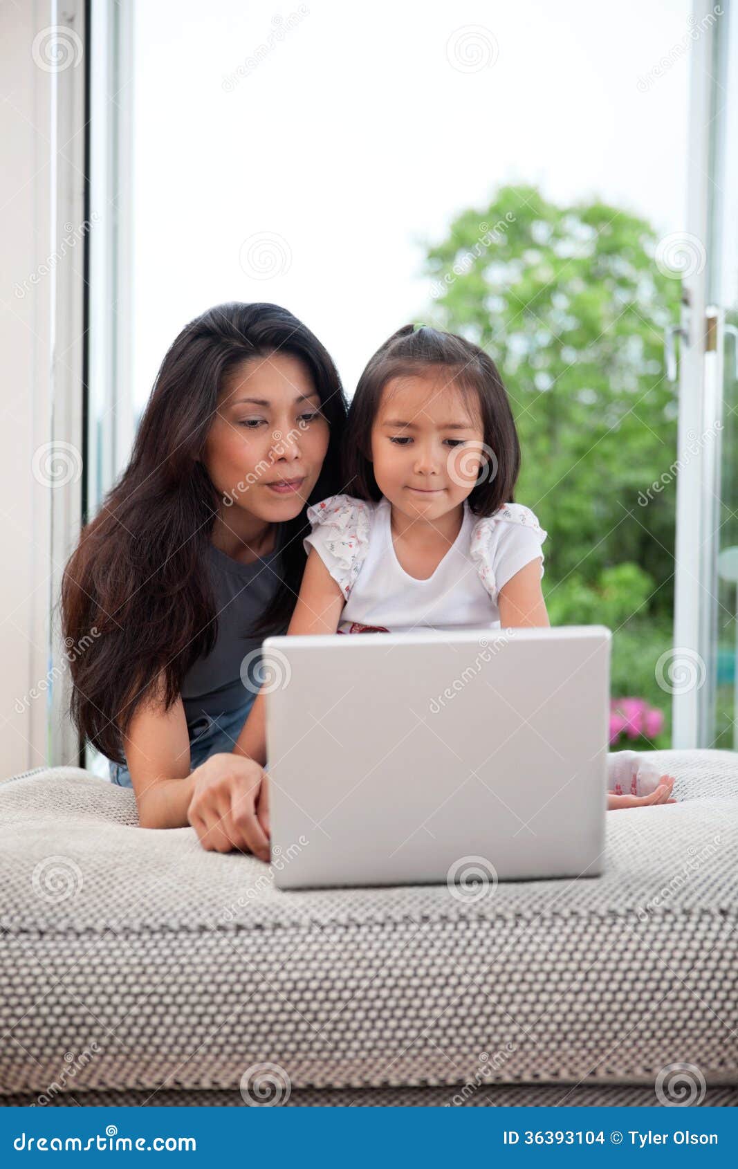 Mother and Daughter with Laptop Stock Photo - Image of connection ...