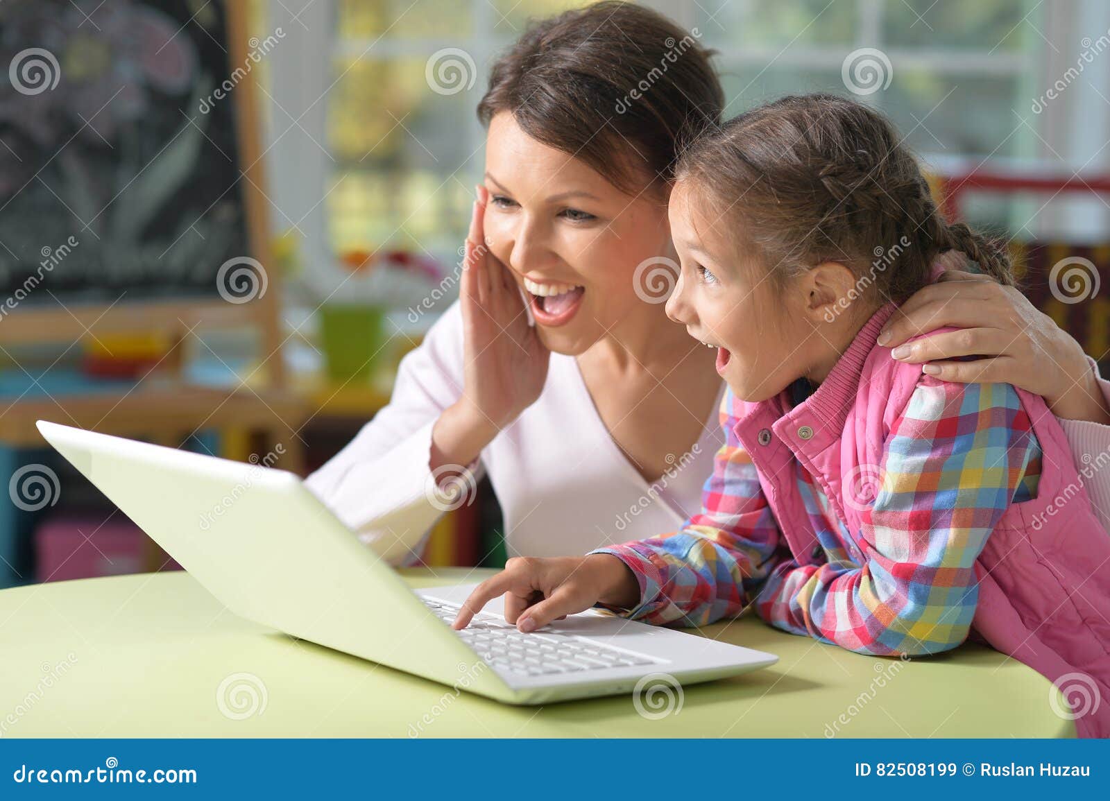 Mother and Daughter with Laptop Stock Image - Image of child, laptop ...