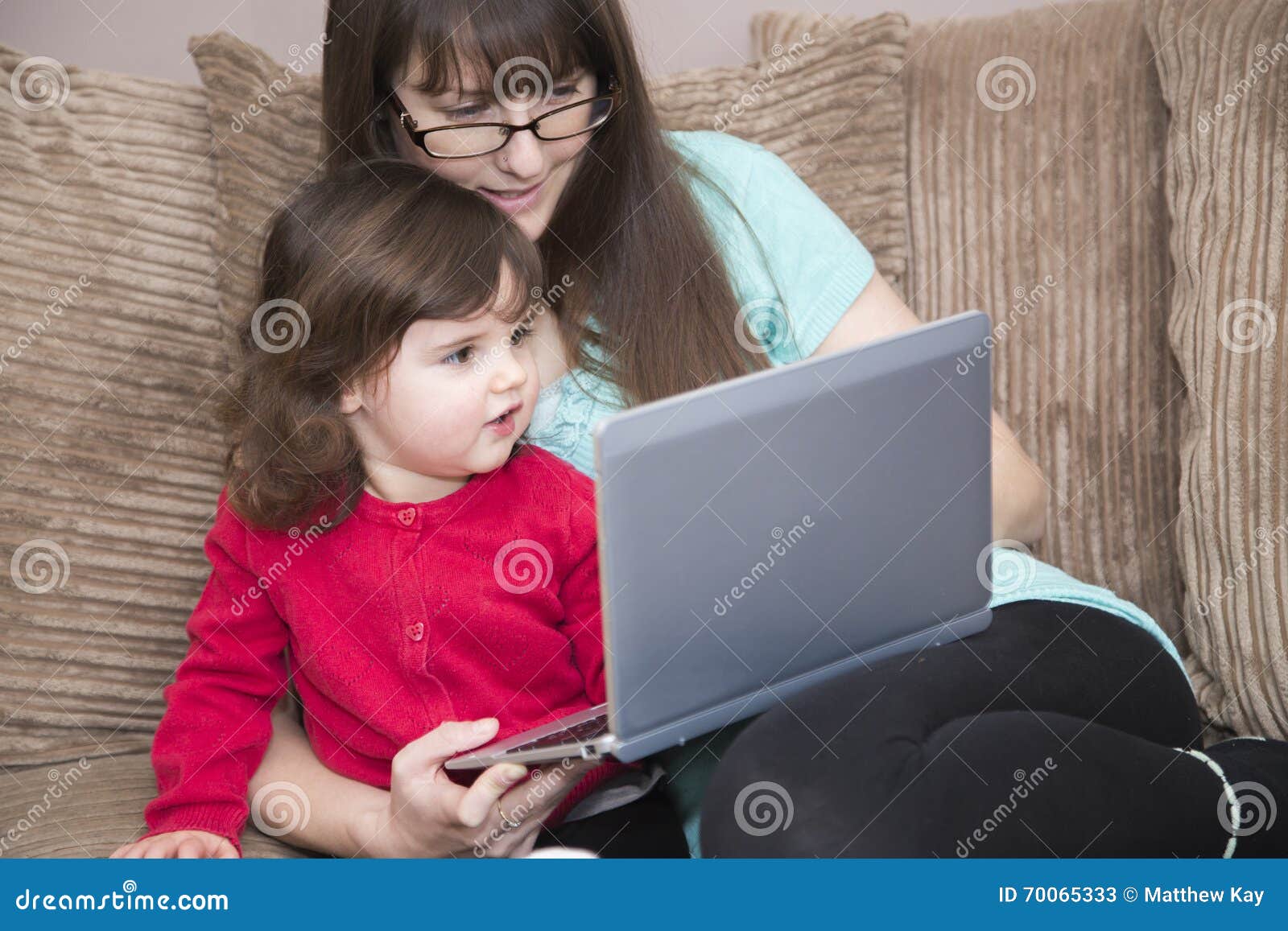 Mother and Daughter Learning with a Laptop Stock Image - Image of ...