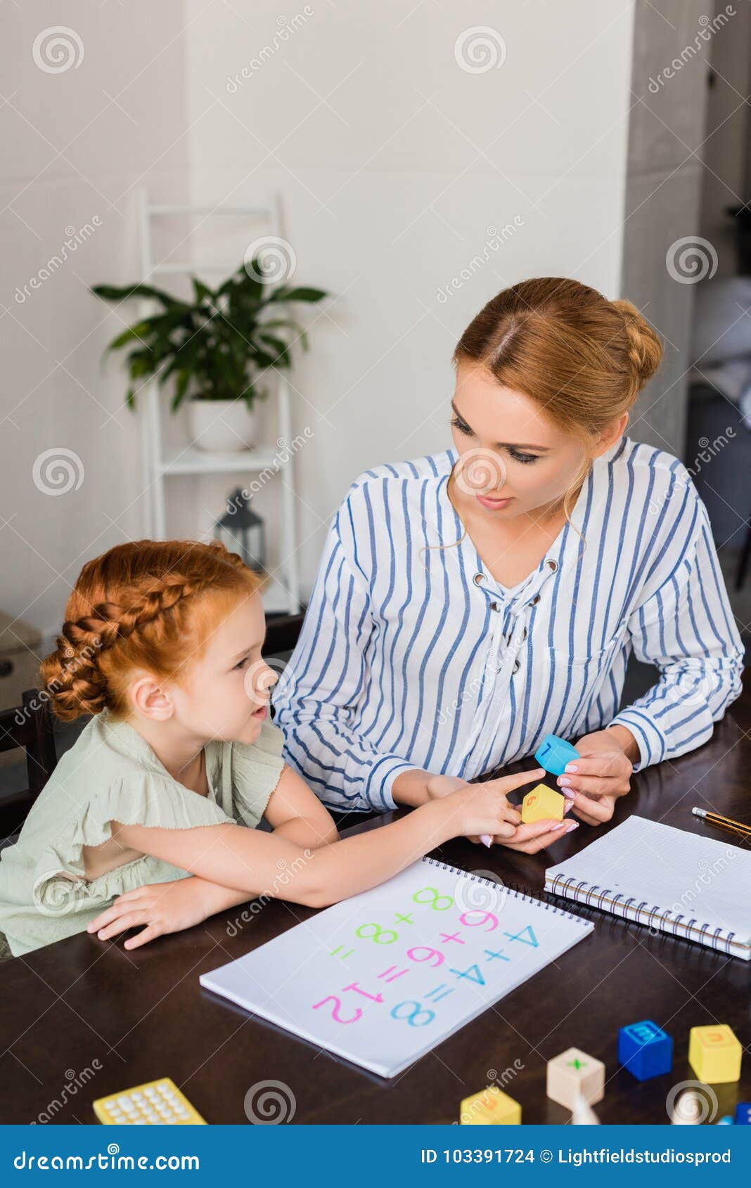 Mother and Daughter Learning Math at Home Stock Photo - Image of people ...