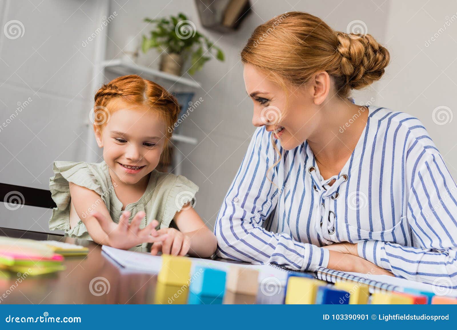 Mother and Daughter Learning Math at Home Stock Image - Image of ...