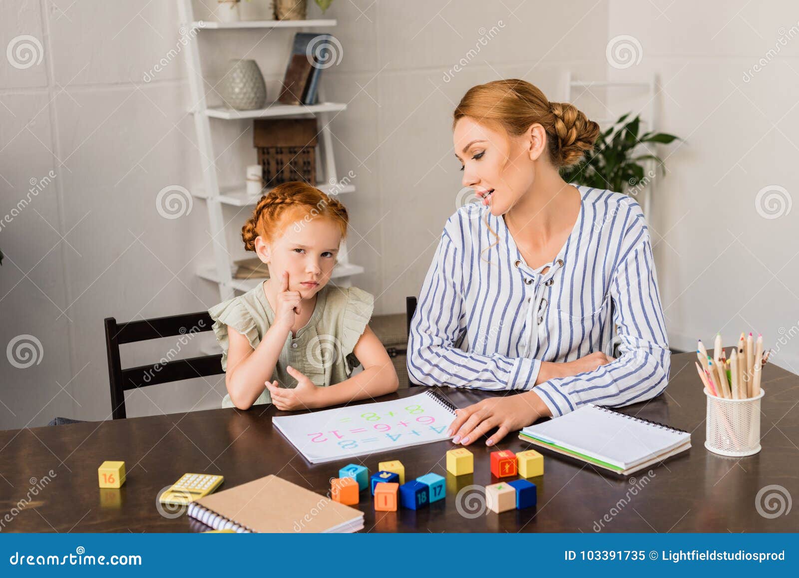 Mother and Daughter Learning Math Stock Image - Image of people, study ...