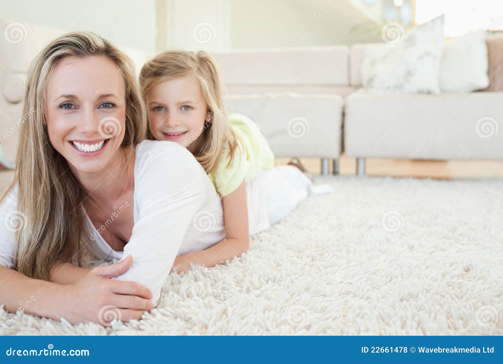 Mother and Daughter Lying on the Floor Stock Photo - Image of mother ...