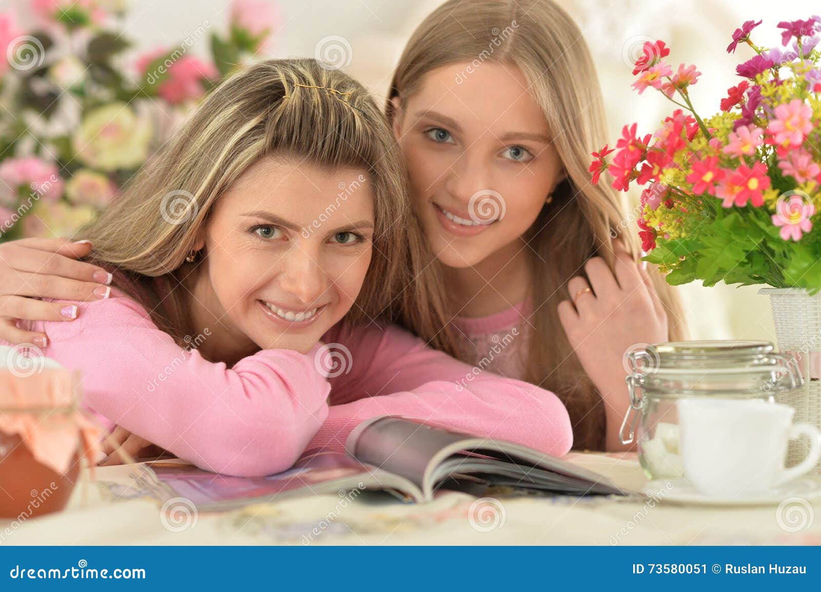 Mother with Daughter with Magazine Stock Image - Image of lady ...