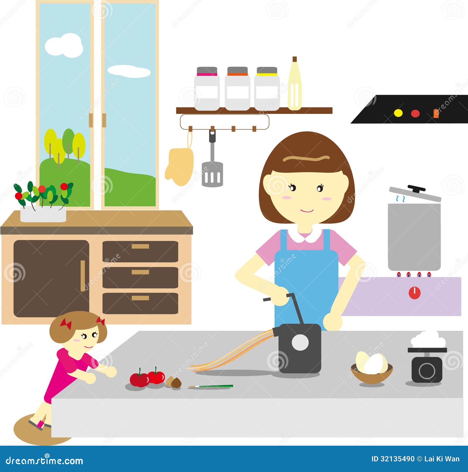 Mother and Daughter Make Pasta Together Stock Vector - Illustration of ...