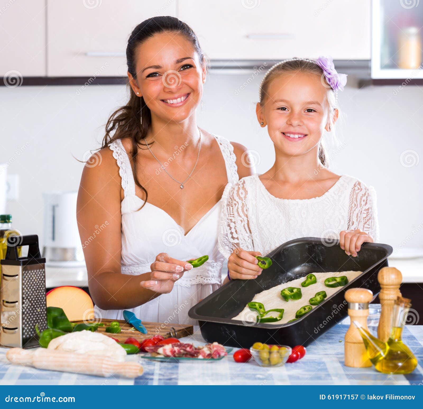 Mother And Daughter Making Pizza Stock Image Image Of Apartment