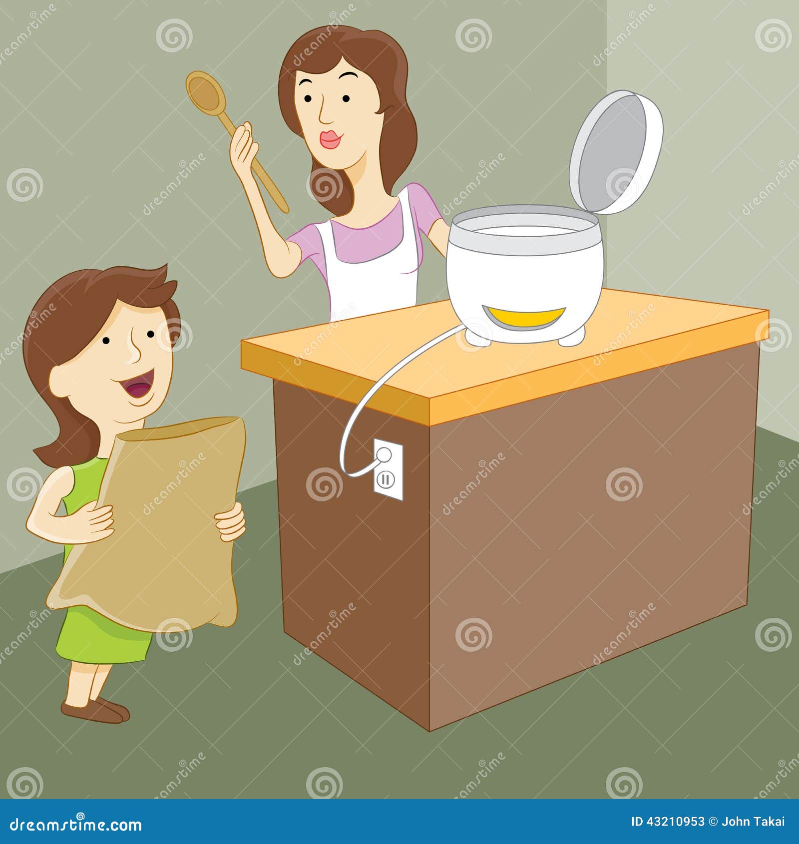 Mother and Daughter Making Rice Stock Vector - Illustration of making ...