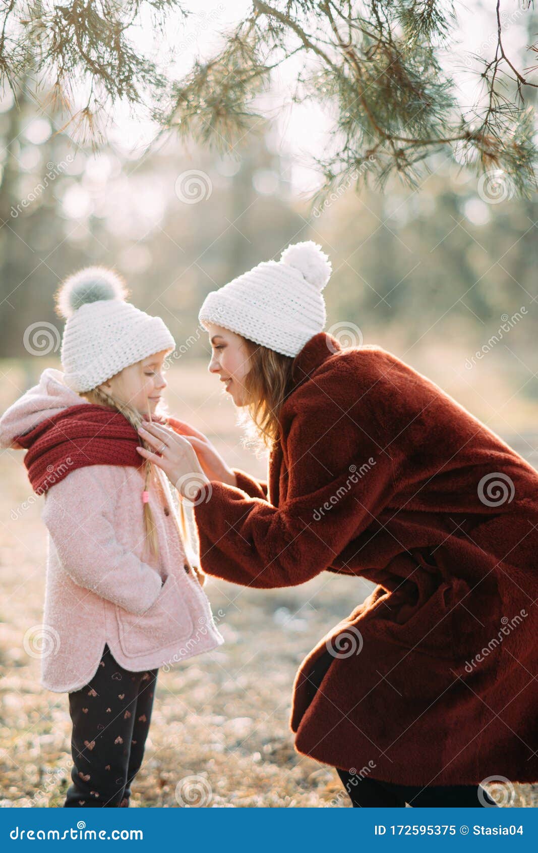Mother and Daughter are in the Pine Forest Stock Image - Image of love ...