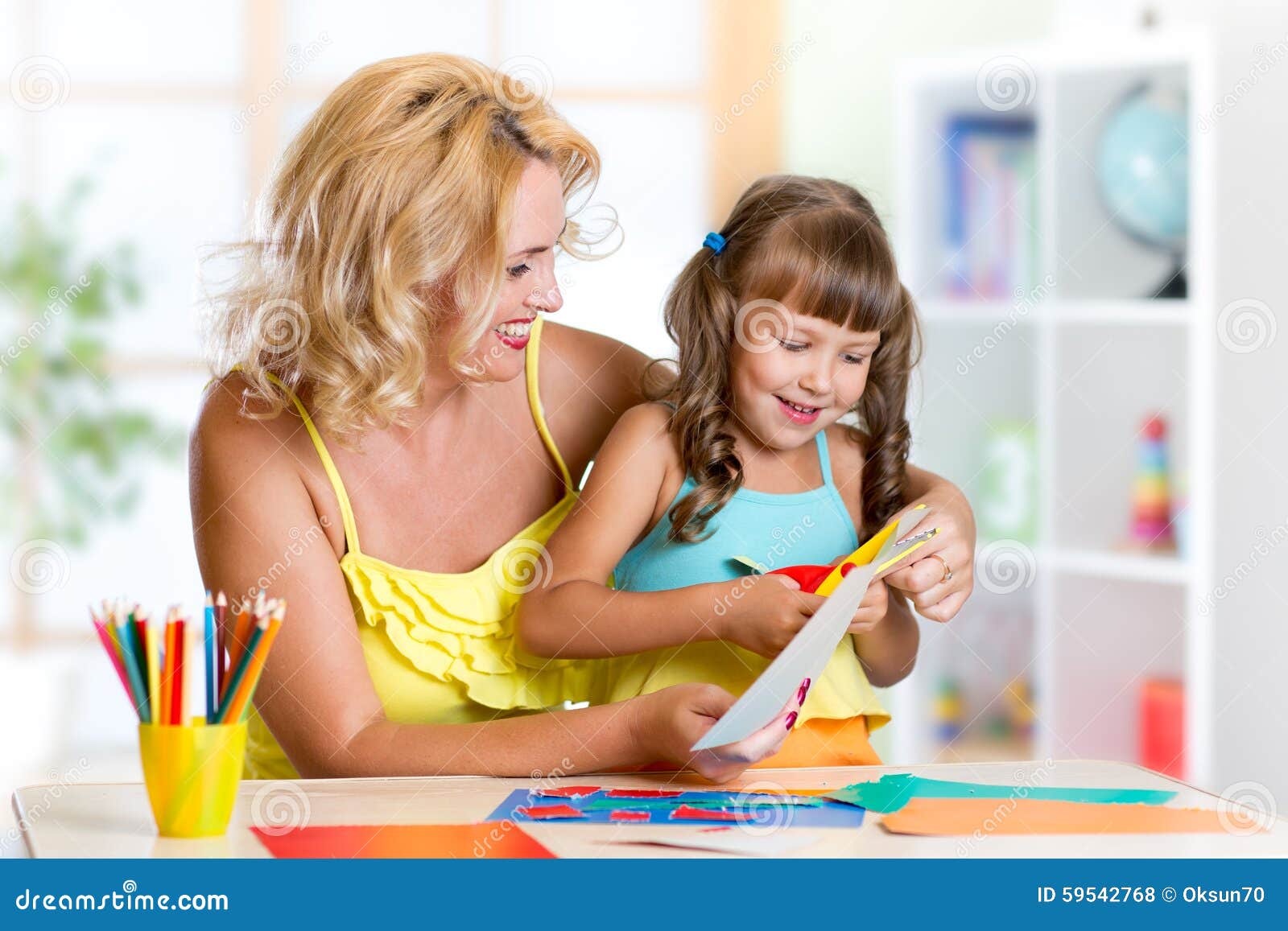 Mother and Daughter Play Doing Handcraft Stock Photo - Image of ...
