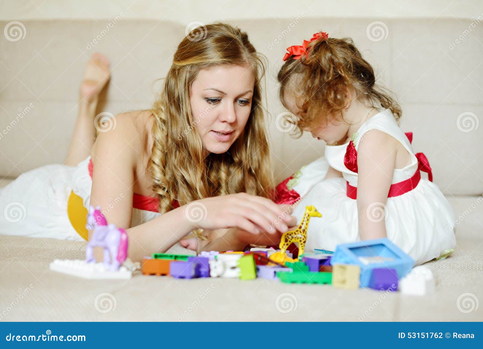 Mother and Daughter Playing with Blocks Stock Photo - Image of ...