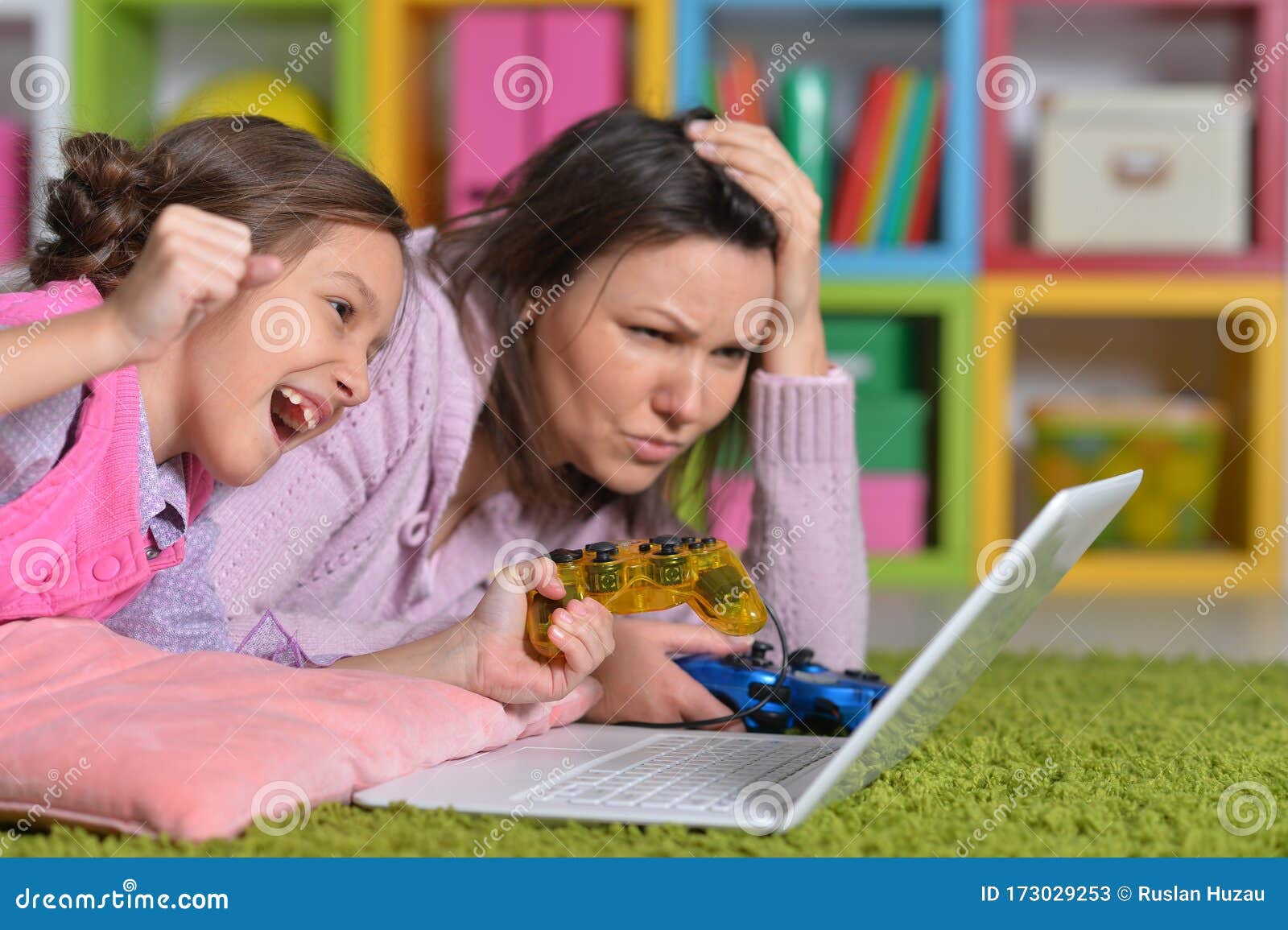 Mother and Daughter Playing Computer Game with Laptop Stock Image ... Mother and Daughter Playing Computer Game with Laptop Stock Image ...