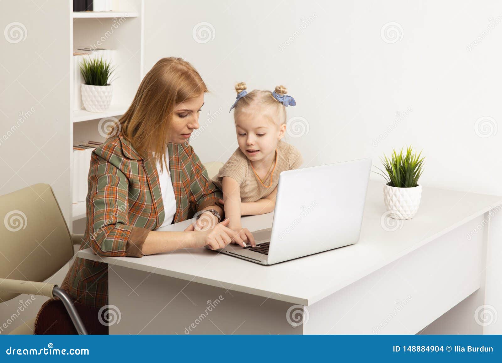 Mother and Daughter Playing Computer Together at Home. Stock Photo ...