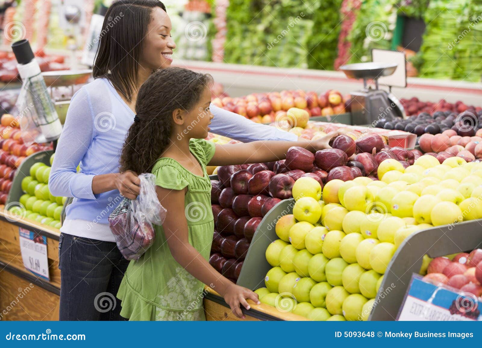 Mother and Daughter in Produce Section Stock Photo - Image of aisle ...