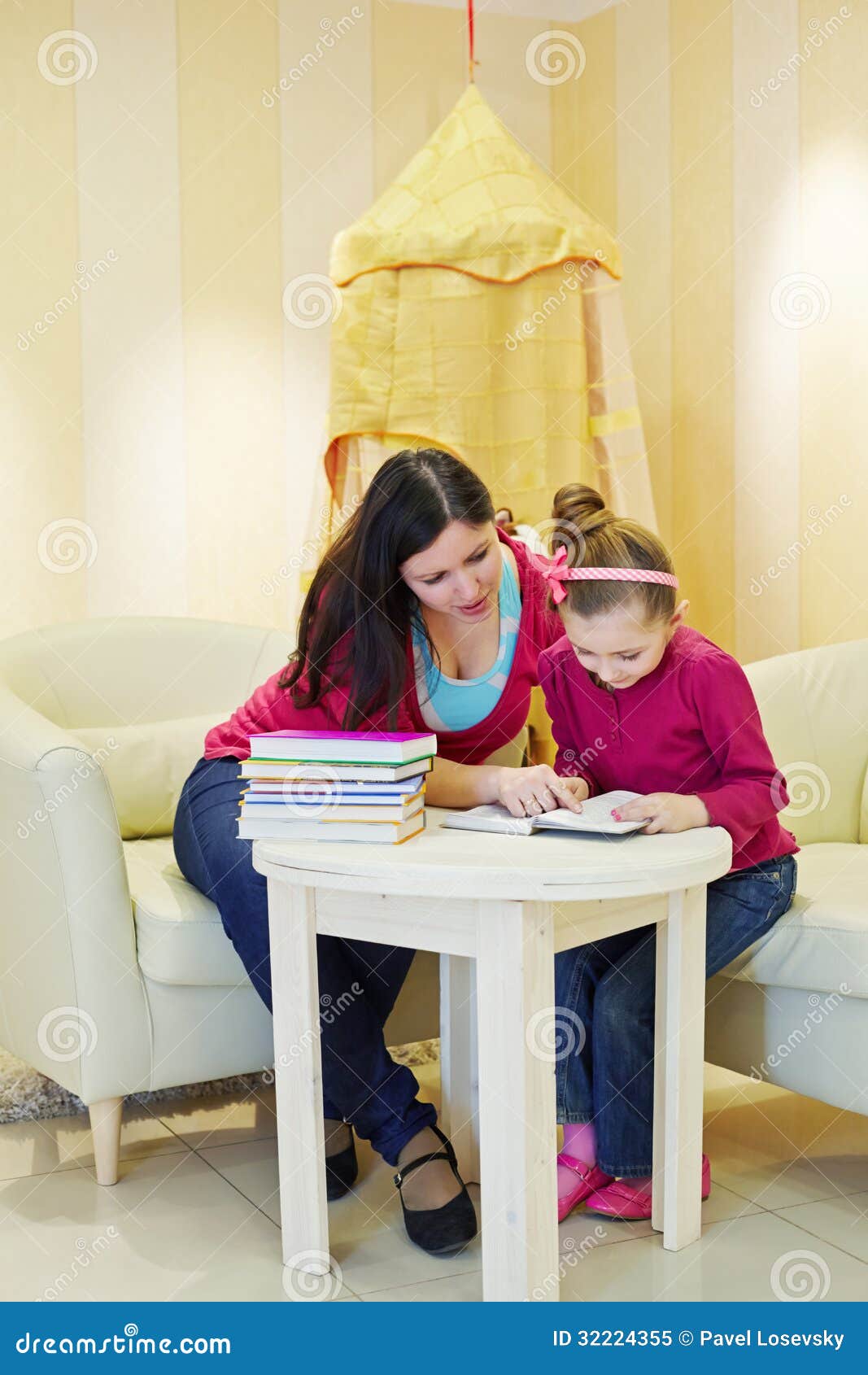 Mother and Daughter Read Book Stock Image - Image of family, learn ...