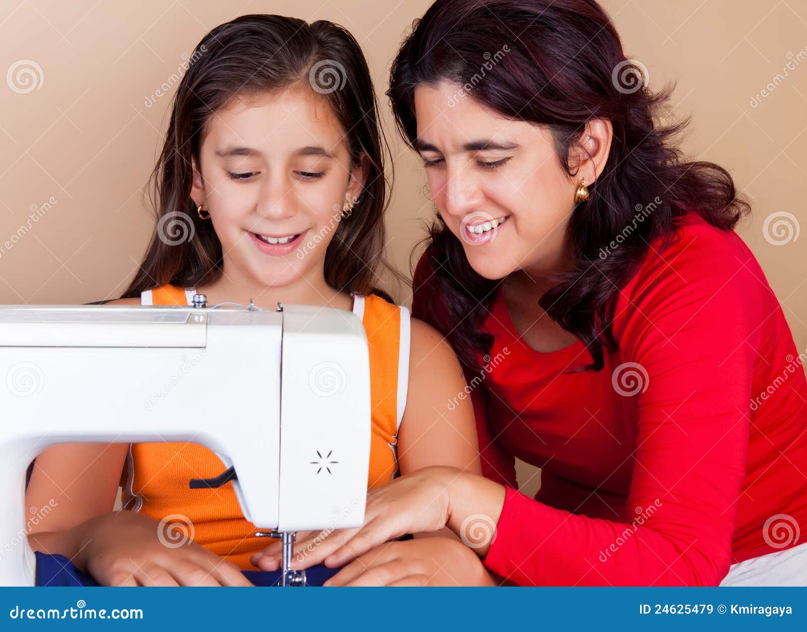 Mother and Daughter Sewing Together Stock Image - Image of fabric ...