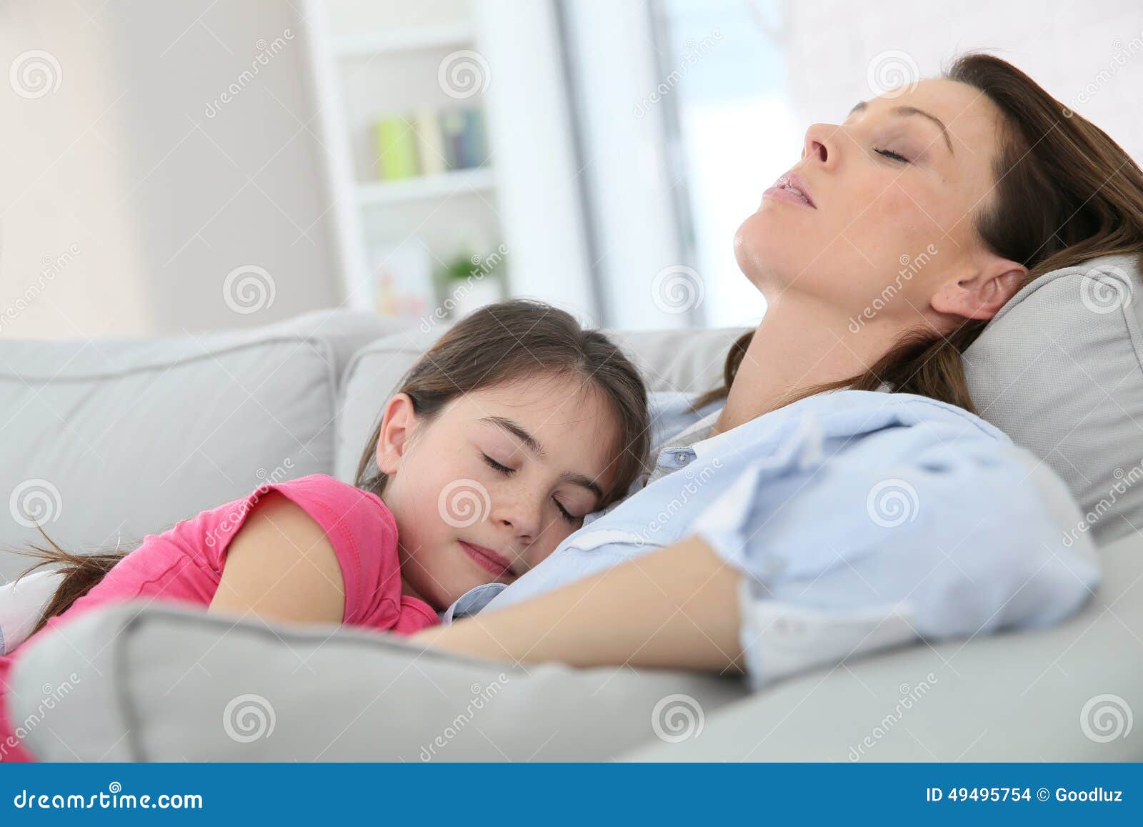 Mother and Daughter Sleeping on a Sofa Stock Photo - Image of week ...