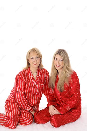 Mother And Daughter Sleepover In Pajamas Stock Image Image Of
