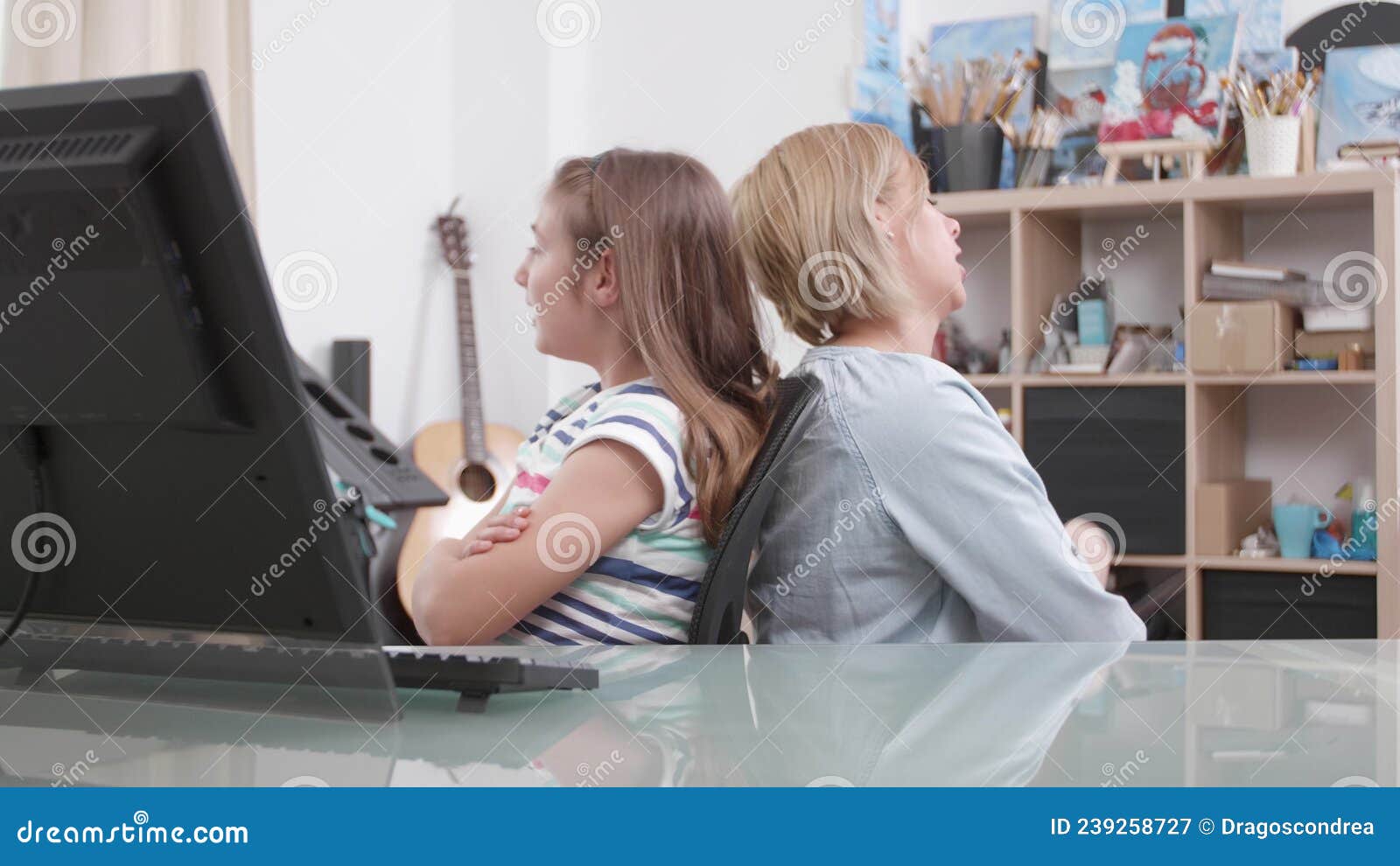 Mother and Daughter Standing Back To Back Arguing for School Grades ...