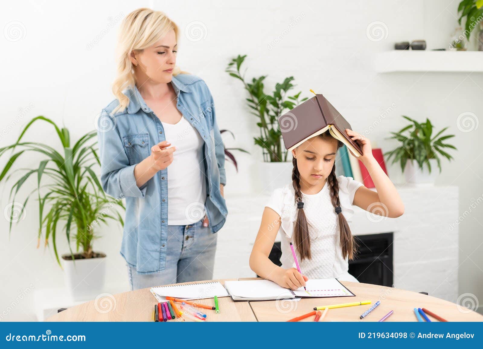 Mother Daughter Study Together at Home Stock Photo - Image of book ...