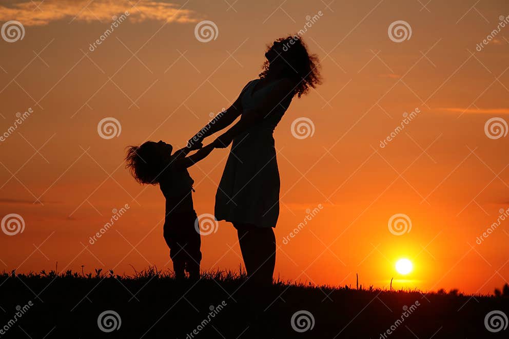Mother and Daughter on Sunset Watching on Sky Stock Photo - Image of ...