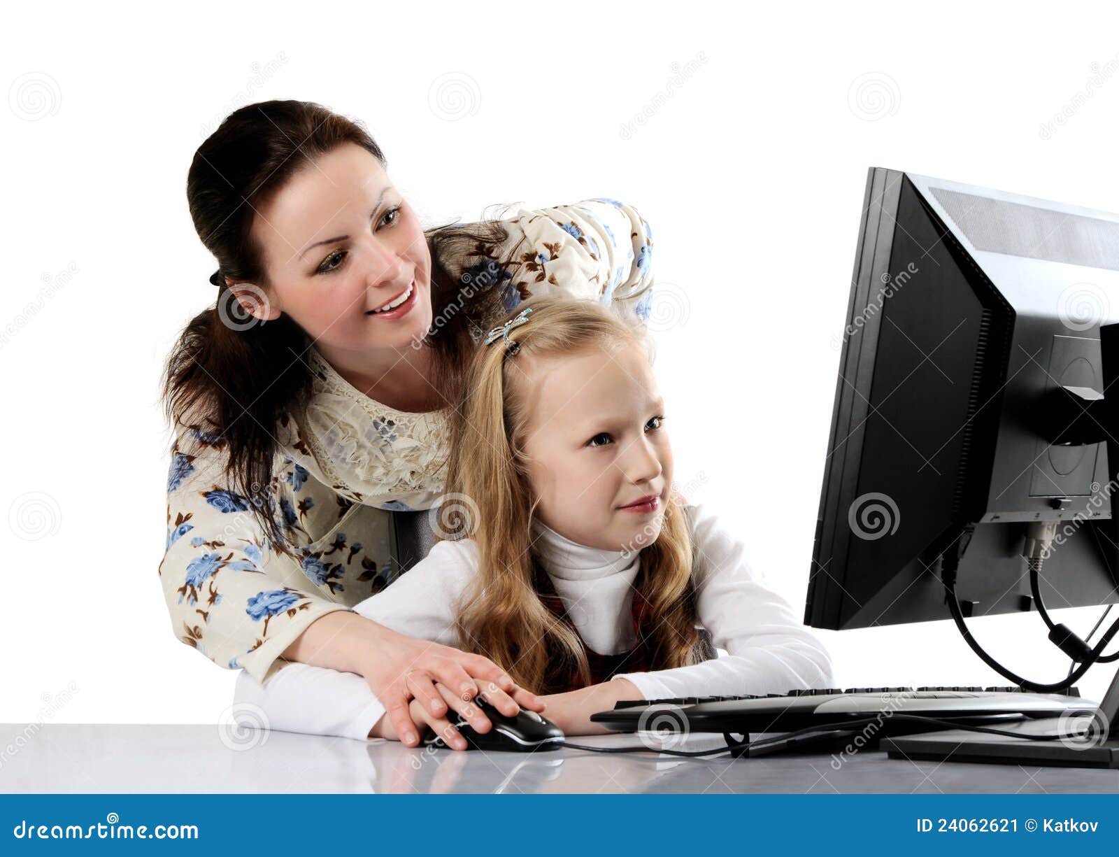 Mother and Daughter Using Computer Stock Image - Image of internet ...