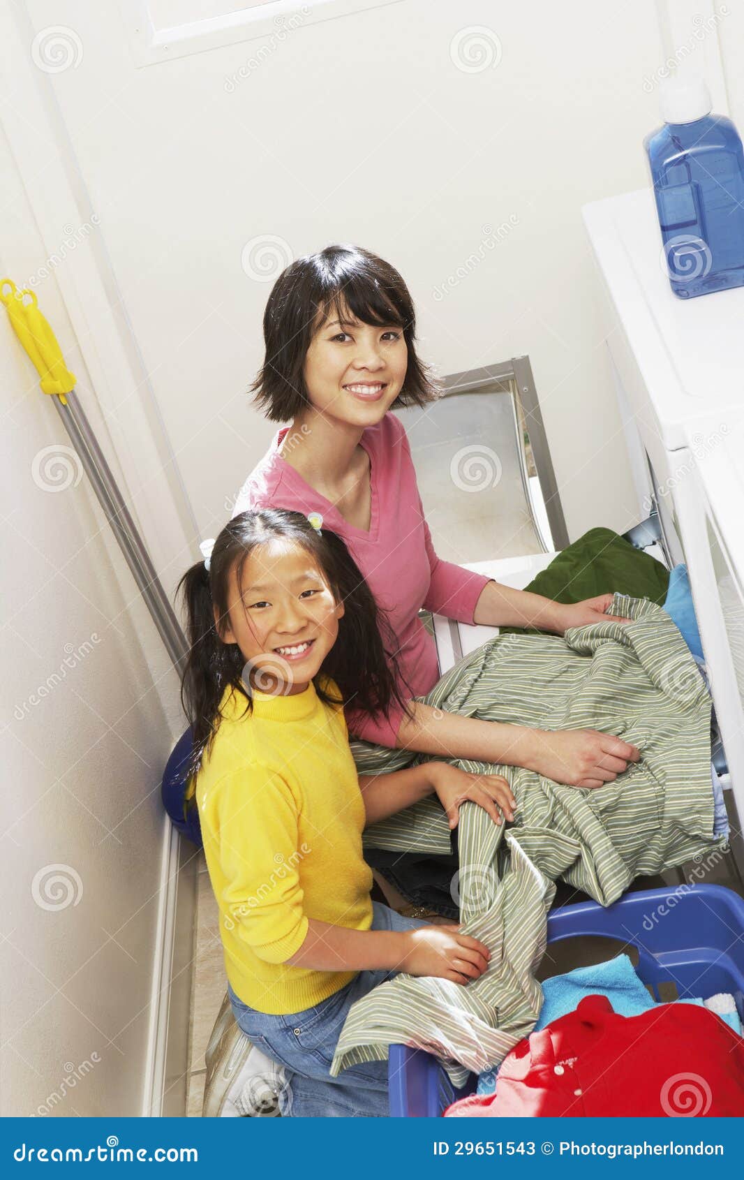 Mother and Daughter Washing Clothes Stock Image - Image of lifestyle ...