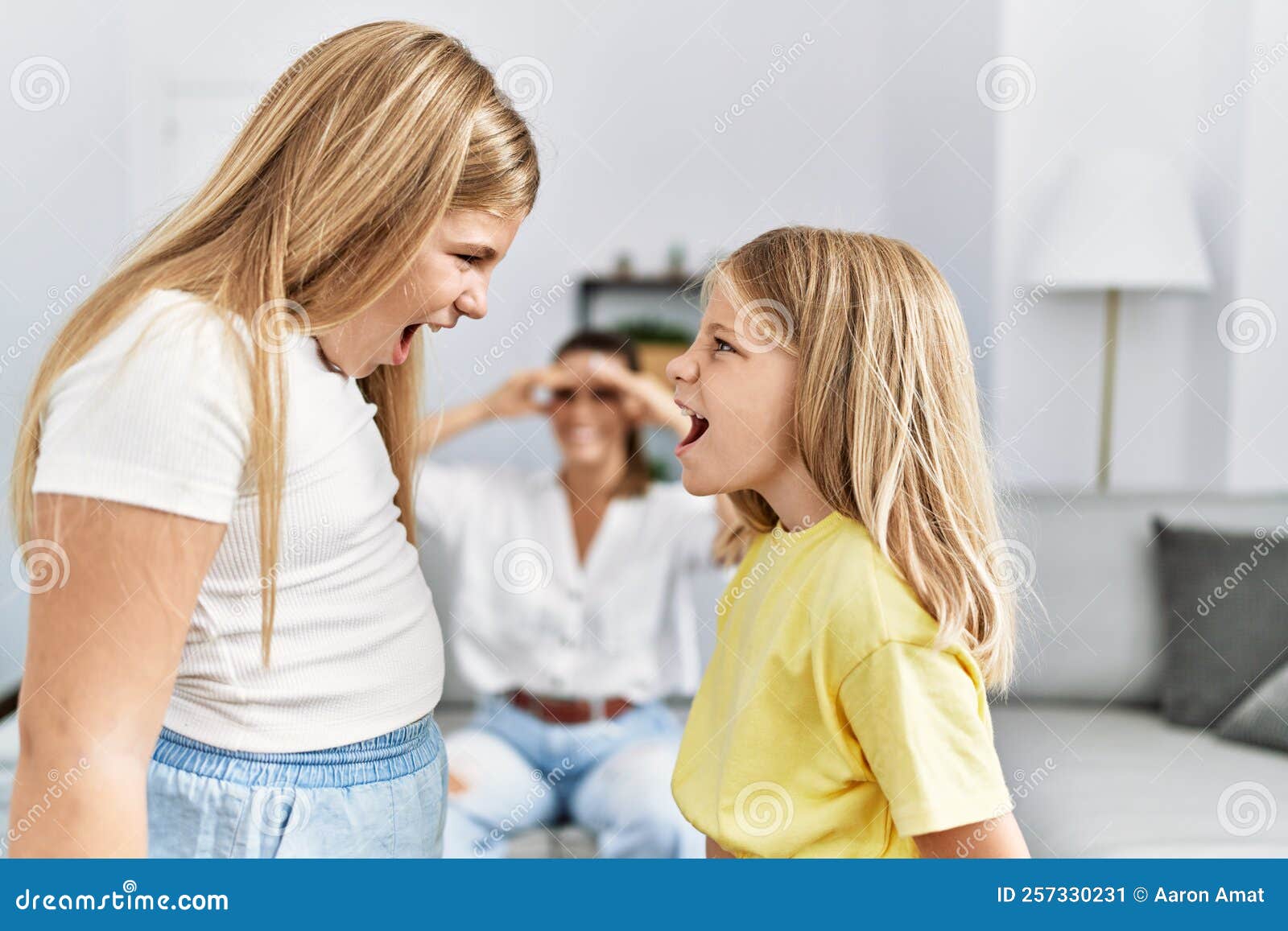 Mother And Daughters Screaming And Fighting For Sisters Problem At Home